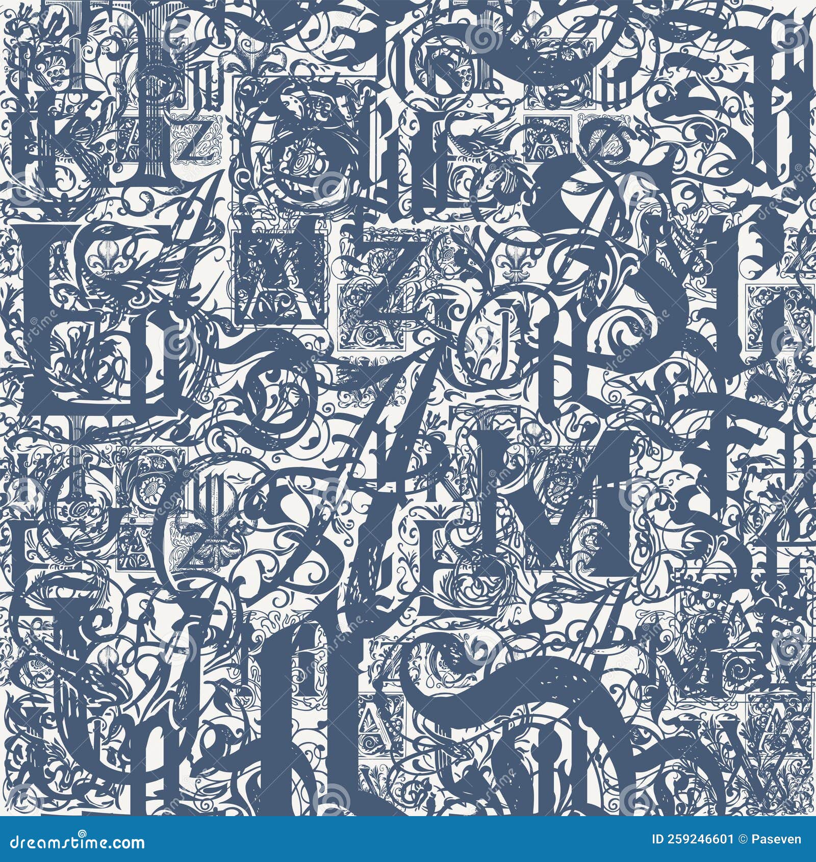 Seamless Pattern with Hand-drawn Initial and Capital Letters Stock ...