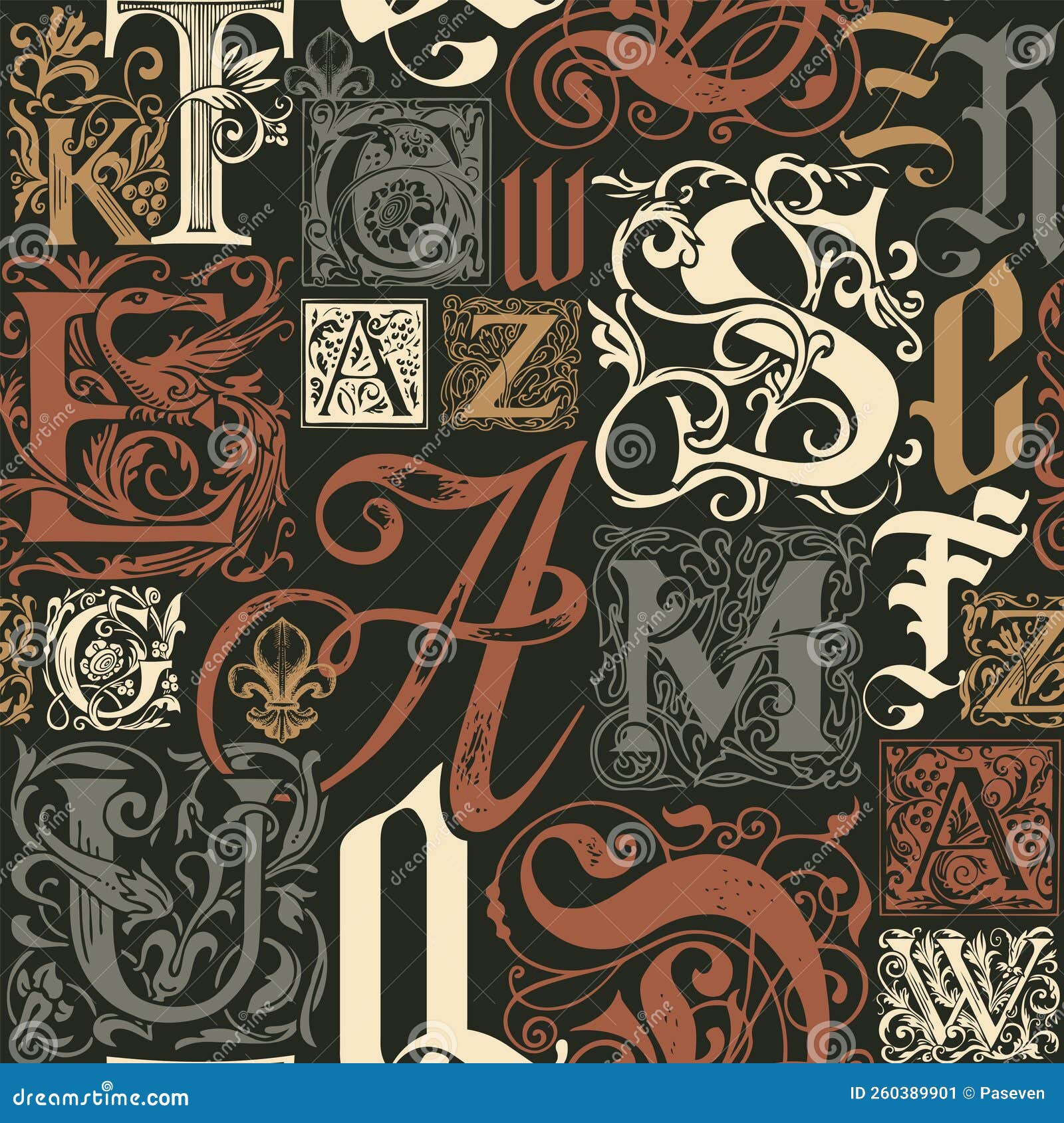 Seamless Pattern with Hand-drawn Initial and Capital Letters Stock ...