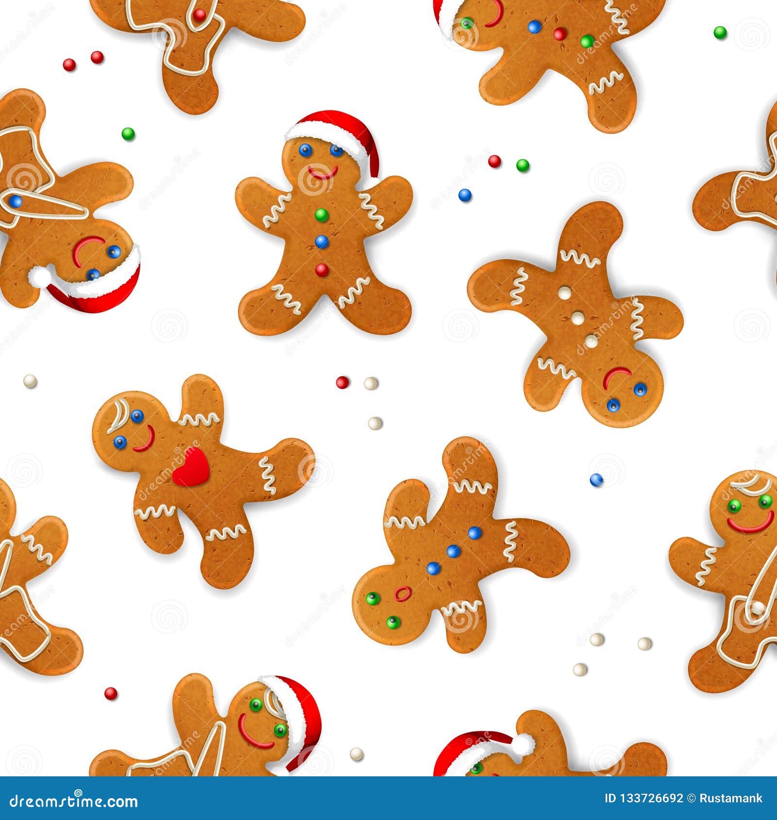 Vector Seamless Background with Realistic Christmas Gingerbread Mans ...