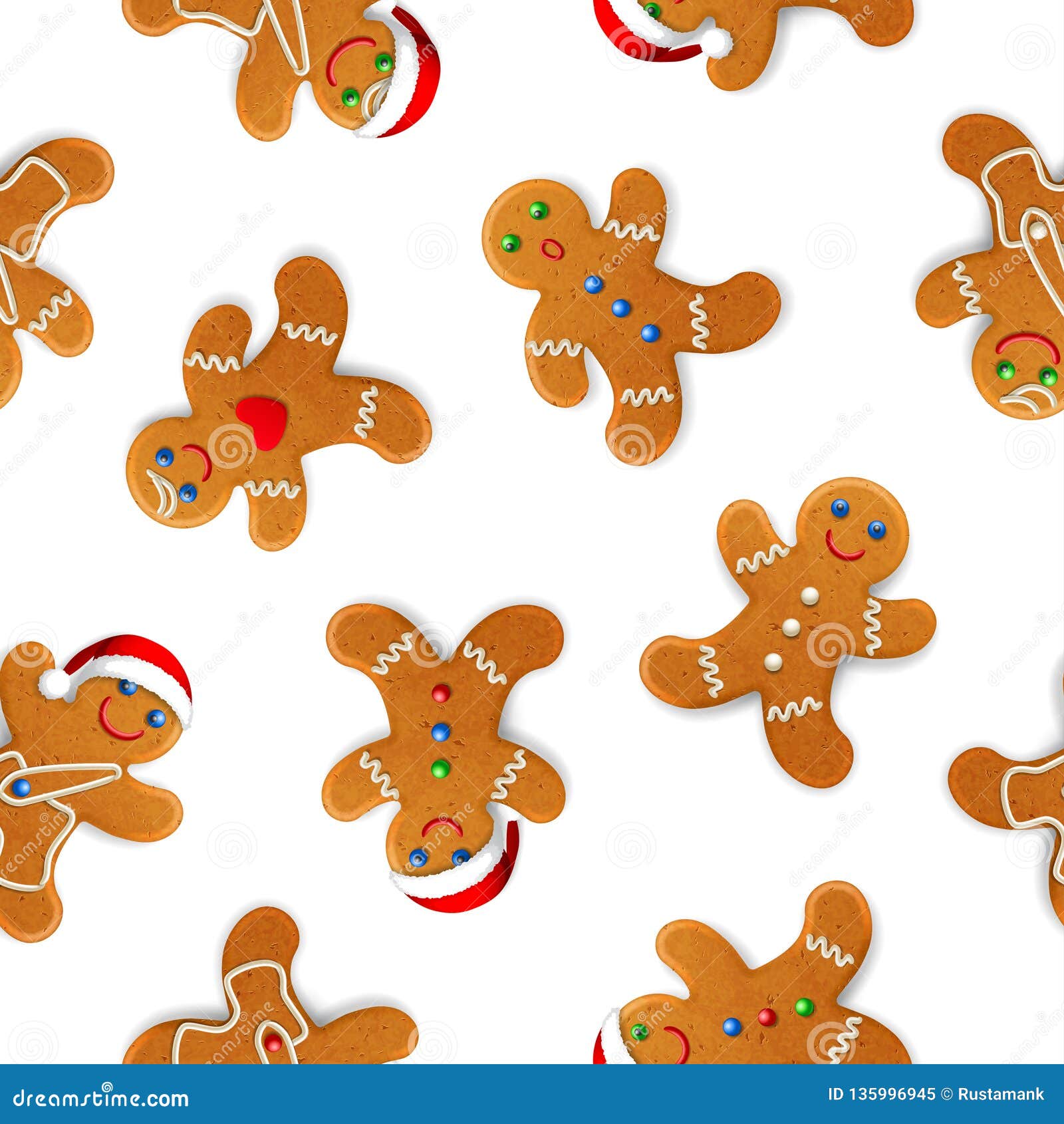 Vector Seamless Background with Realistic Christmas Gingerbread Mans ...