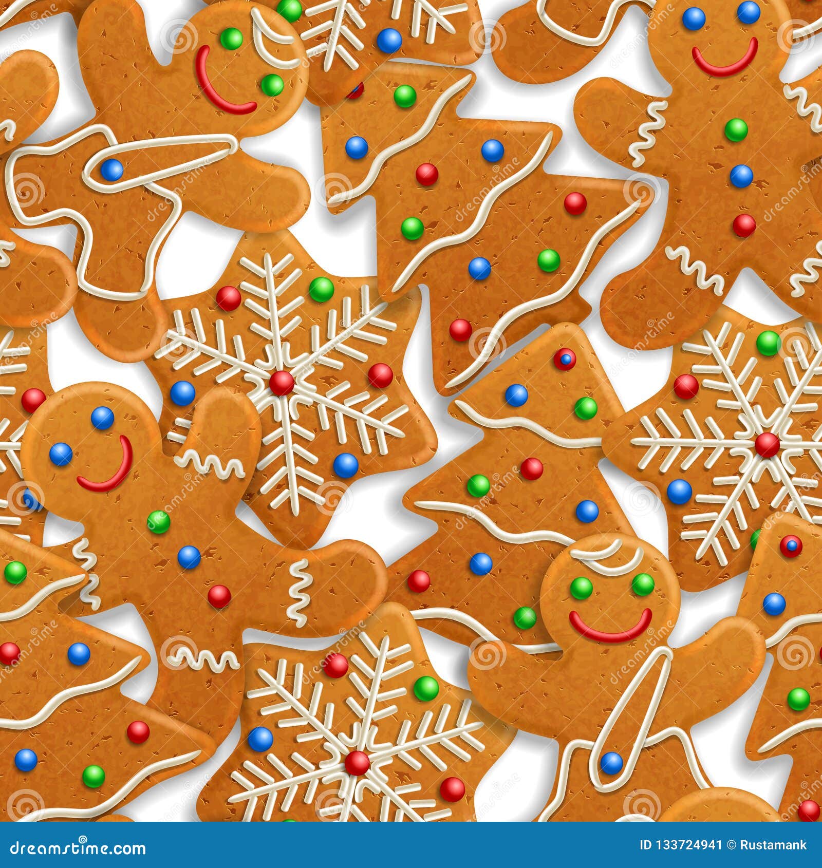 Vector Seamless Background with Realistic Christmas Gingerbread Mans ...