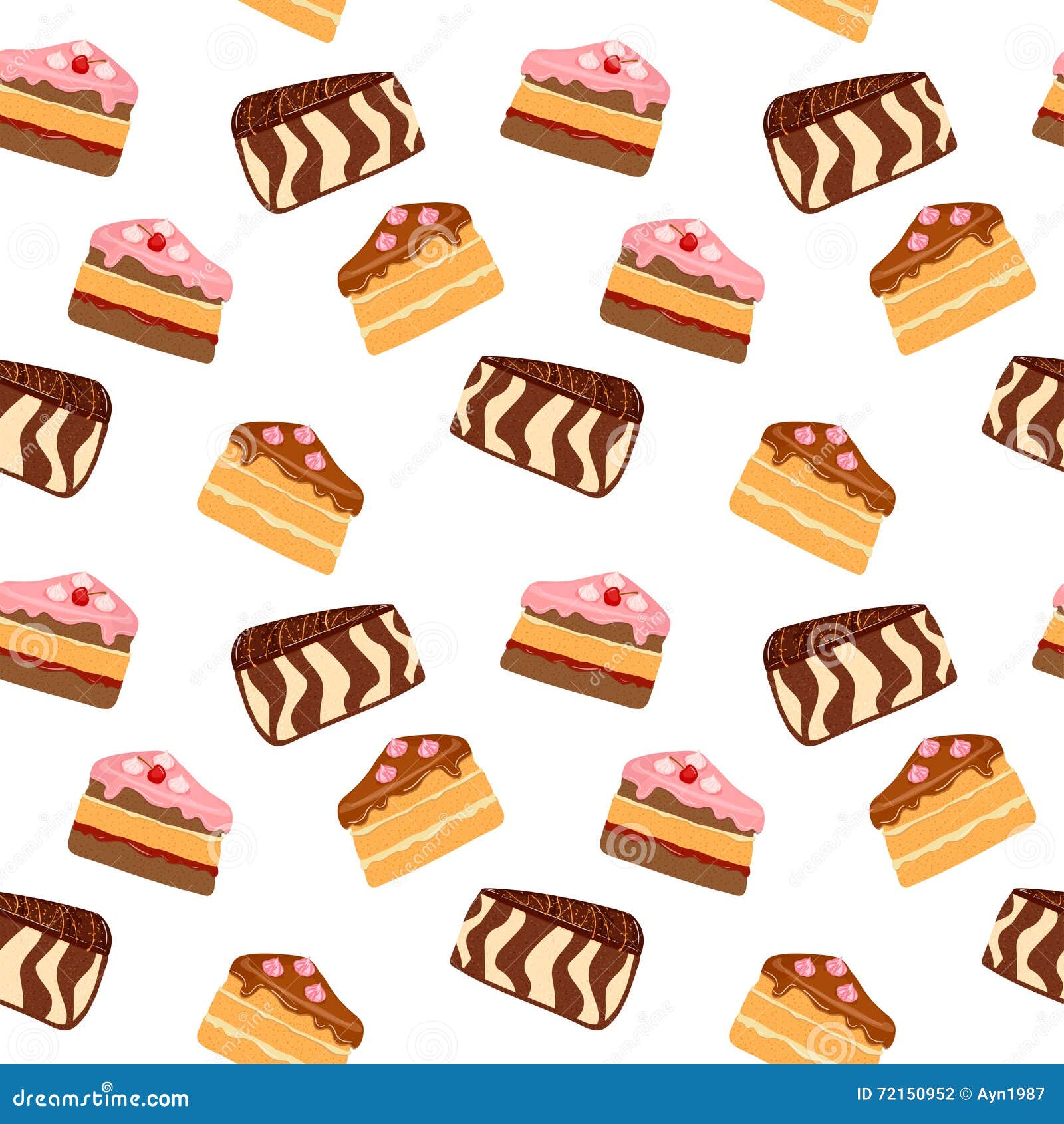 Vector Seamless Background with Slices of Cake on a White Background ...