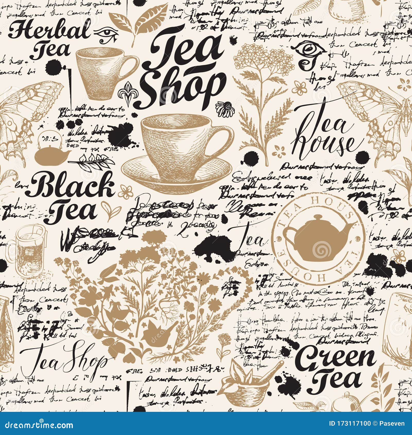 Vector Seamless Background on the Tea Theme Stock Vector - Illustration ...