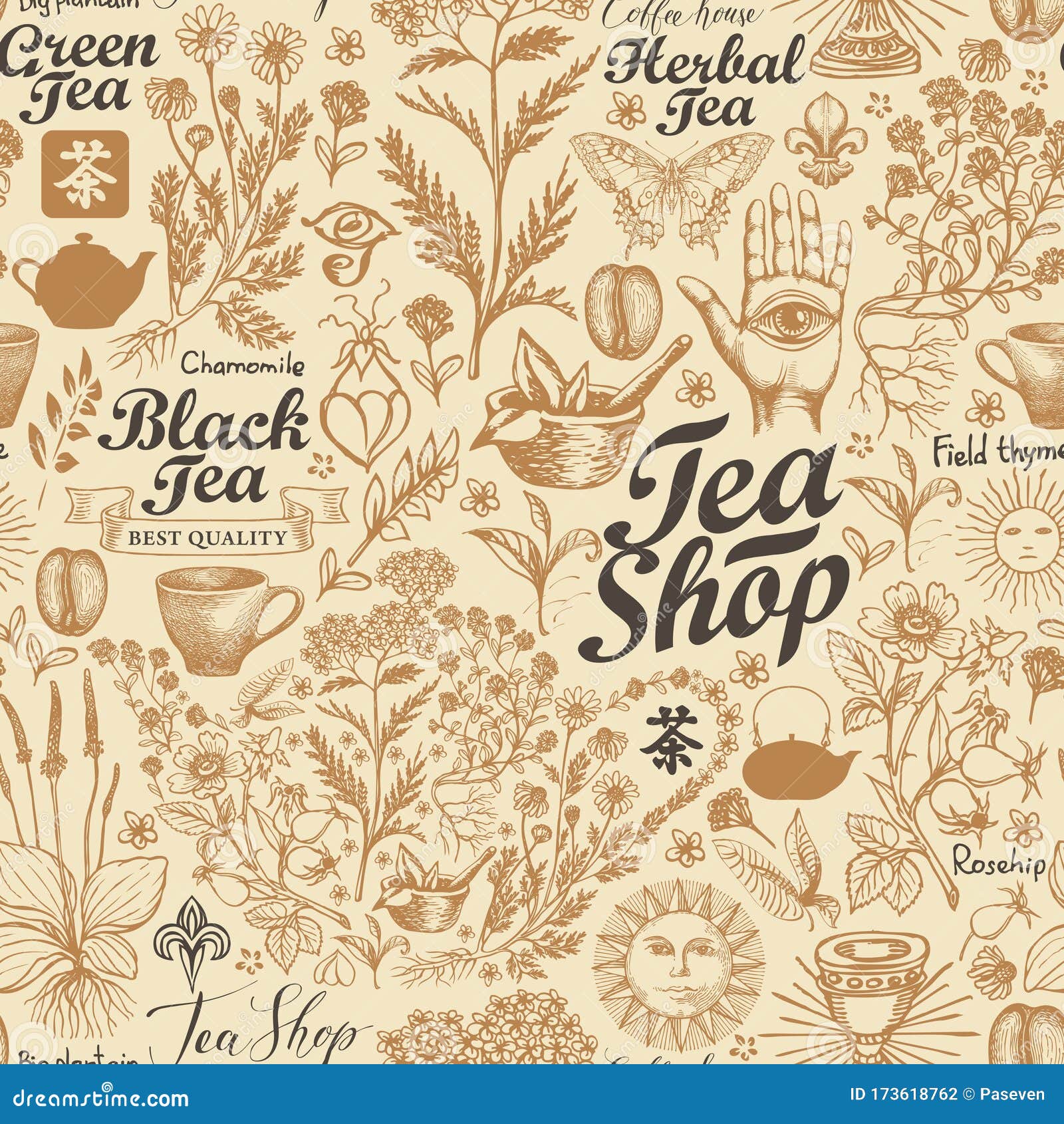 Vector Seamless Background on the Theme of Tea Stock Vector ...