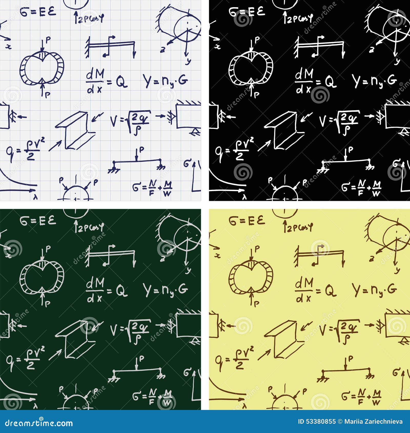 Vector Seamless Backgrounds With Formulas And Curves Pattern ...