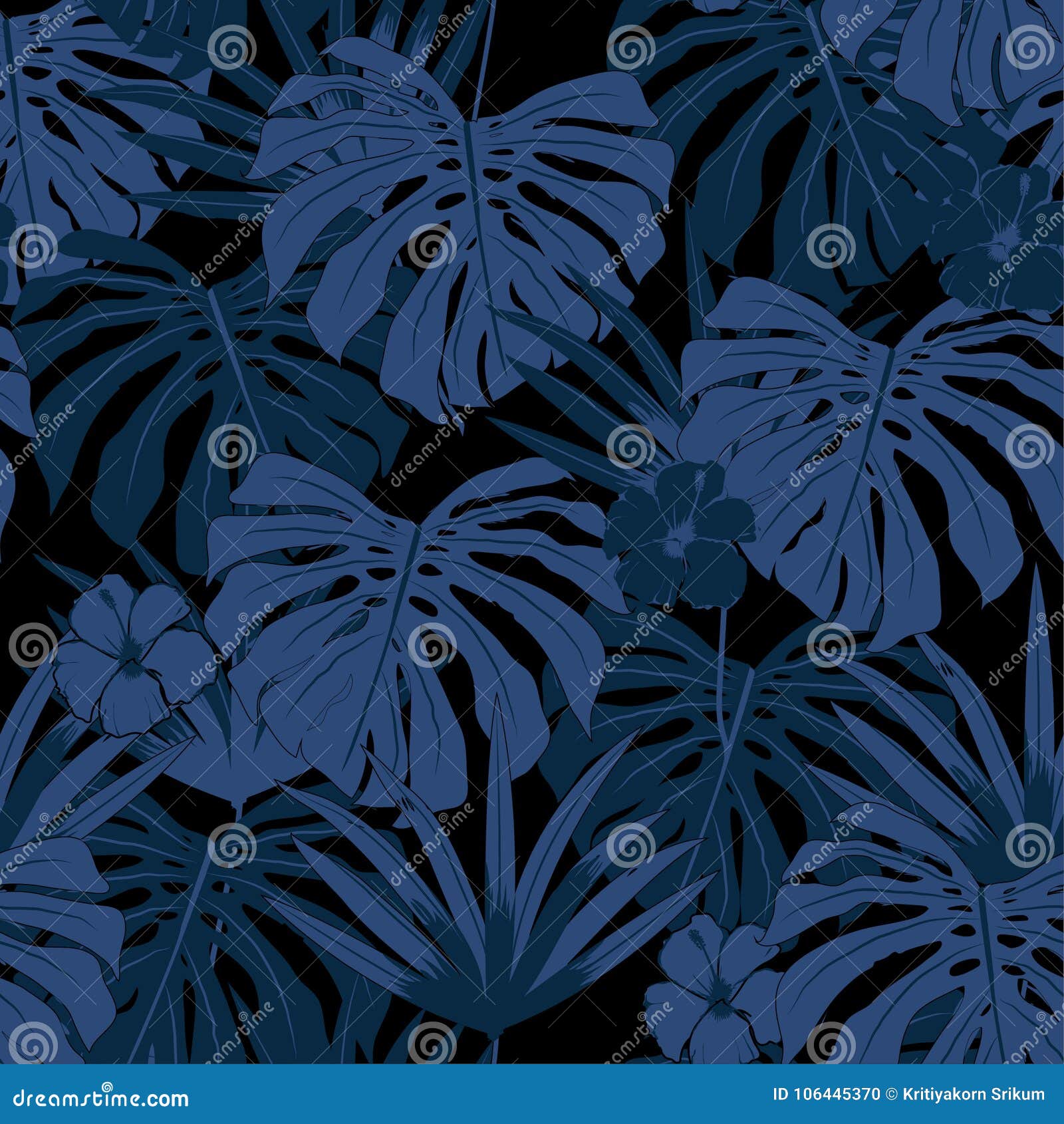 Vector Seamless Beautiful Artistic Blue Tropical Pattern with Ex Stock ...