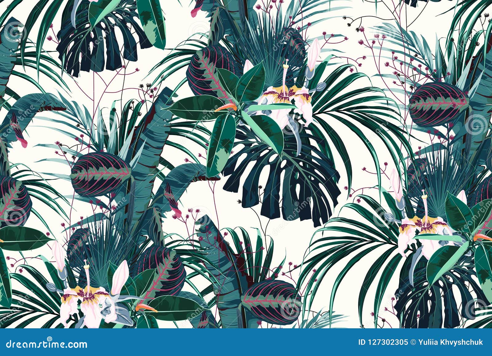 Vector Seamless Beautiful Artistic Bright Tropical Pattern with Exotic ...