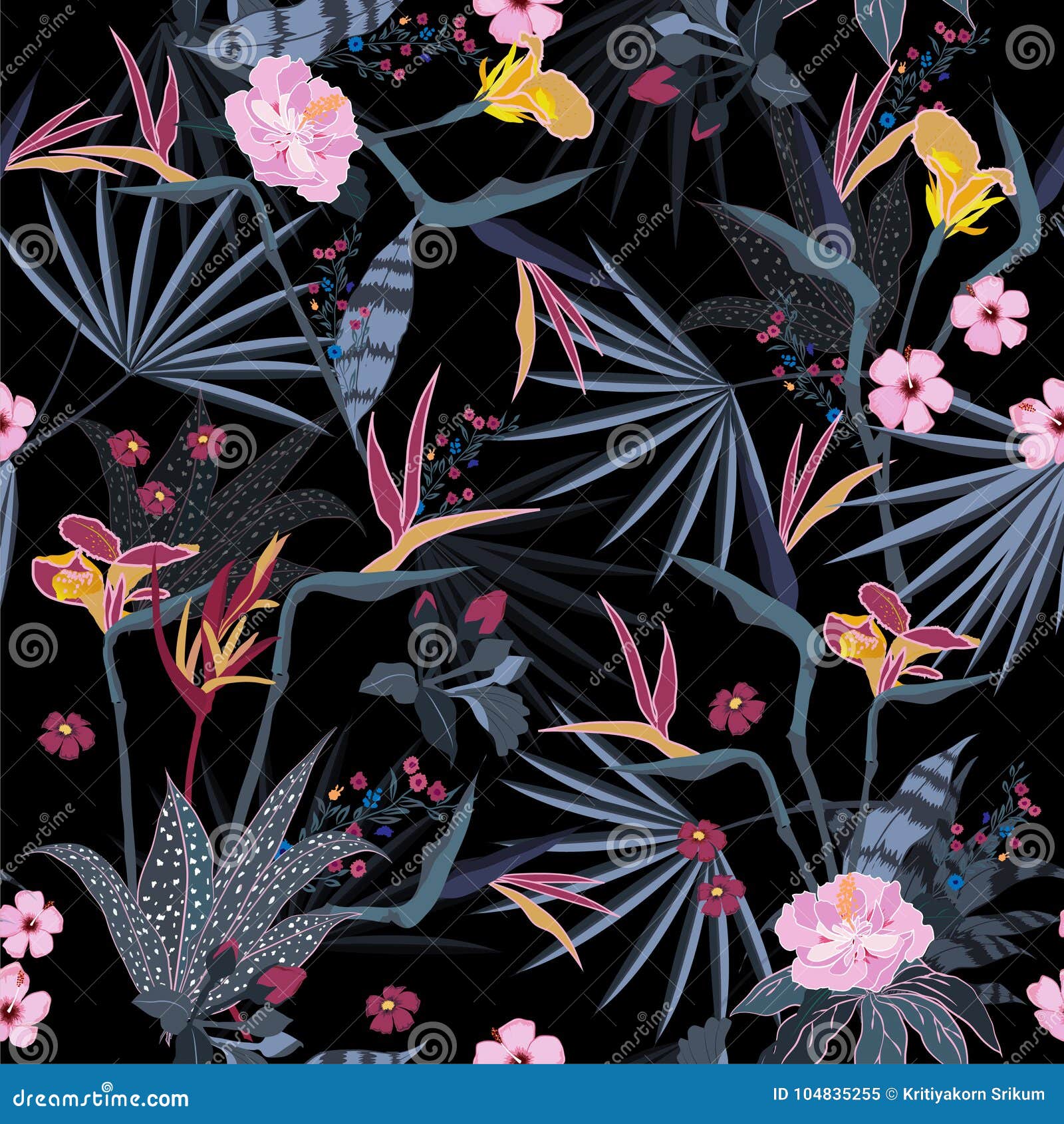 Vector Seamless Beautiful Artistic Bright Tropical Pattern with Stock ...