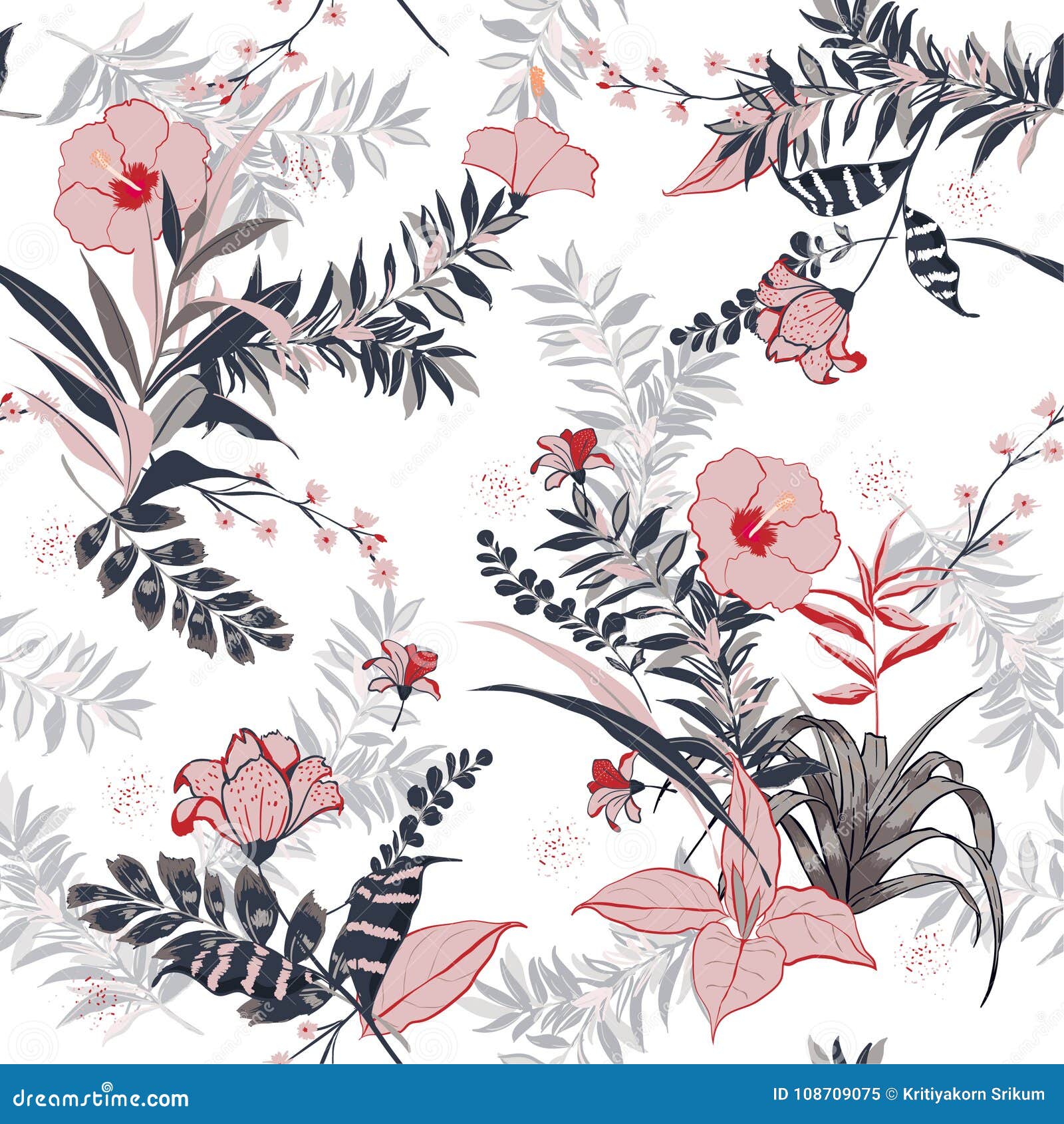 Vector Seamless Beautiful Artistic Bright Tropical Pattern with Stock ...
