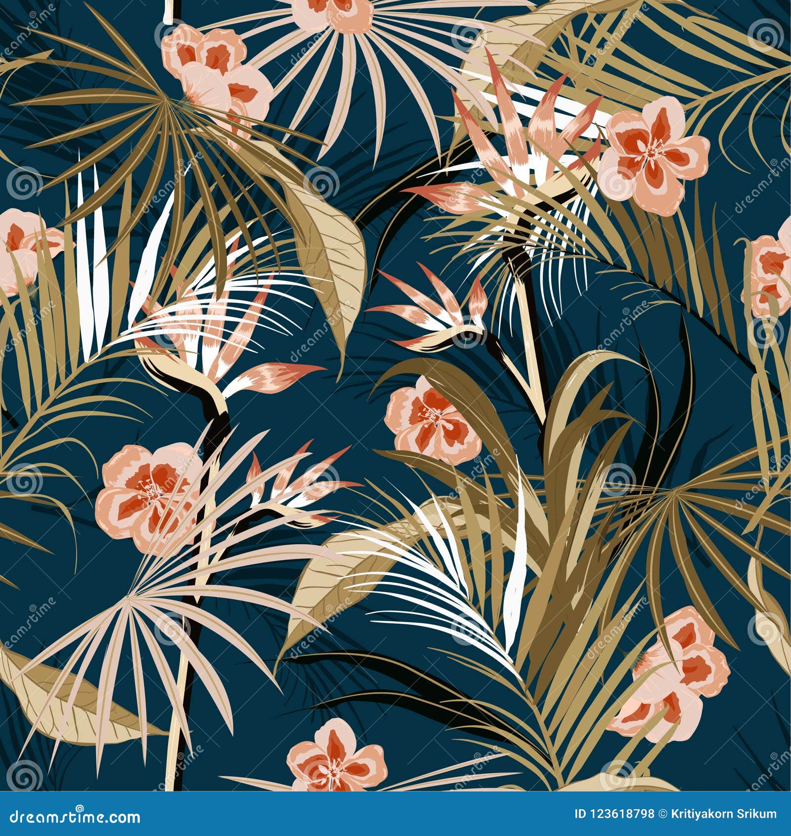 Vector Seamless Beautiful Artistic Darkt Tropical Pattern with E Stock ...