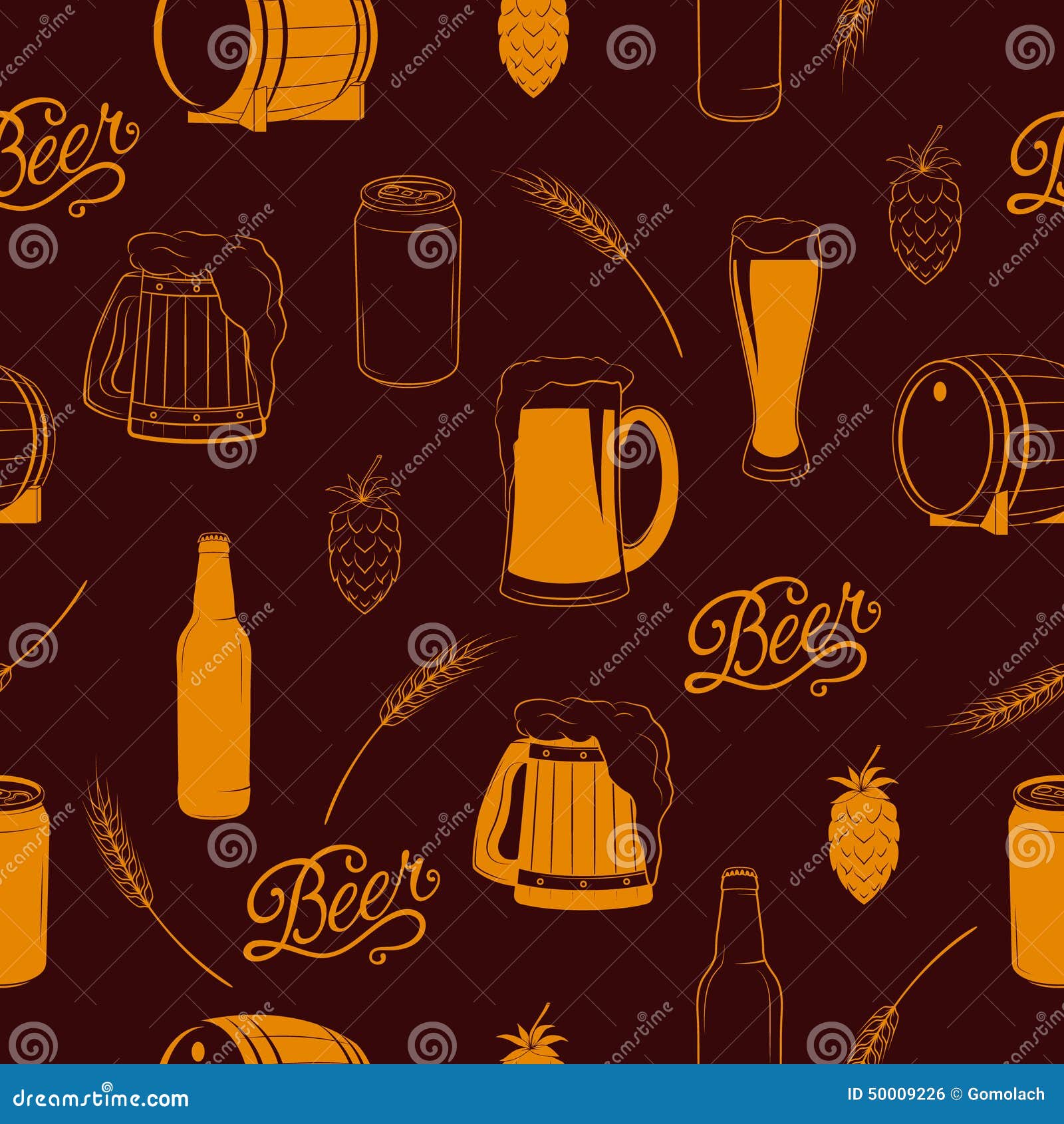 Vector Seamless Beer Pattern Stock Vector - Illustration of vintage ...