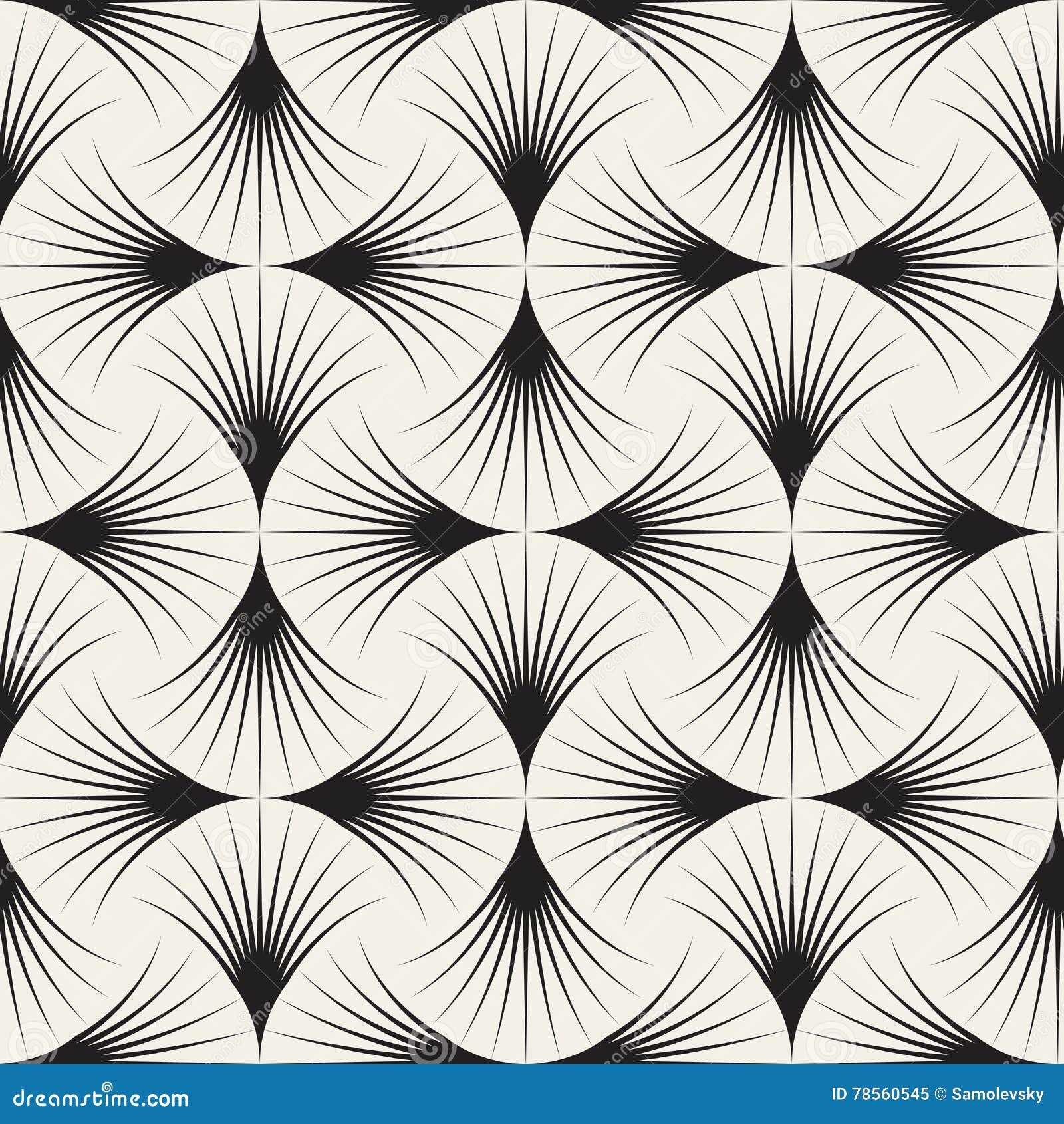 Vector Seamless Black and White Arc Lines Grid Pattern Stock Vector ...