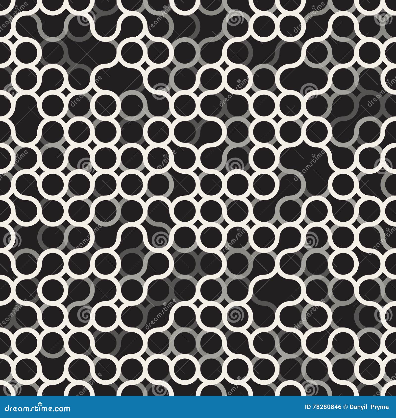 Vector Seamless Black And White Circles Irregular Grid Pattern Stock