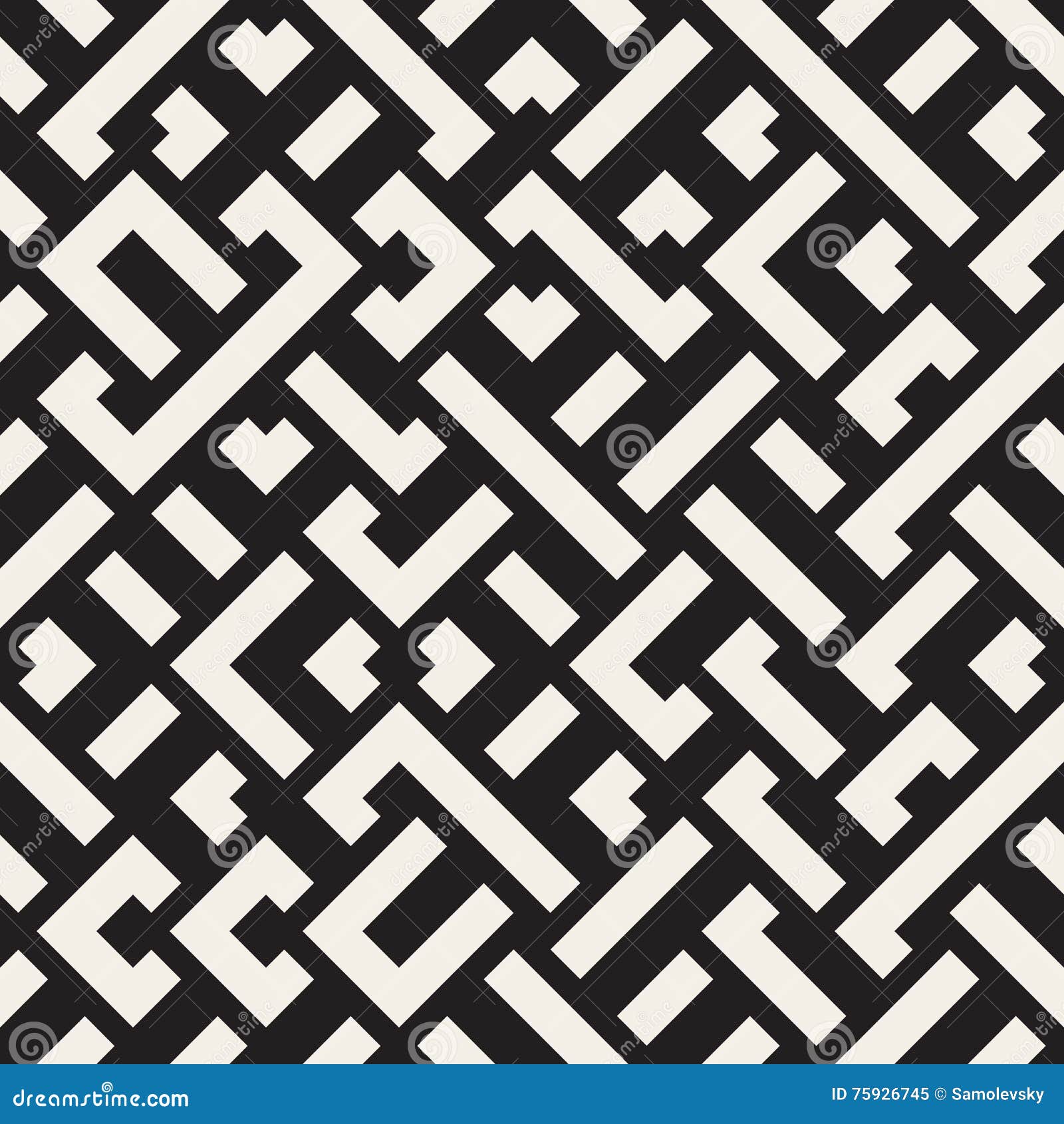 Vector Seamless Black and White Diagonal Maze Lines Geometric Pattern ...