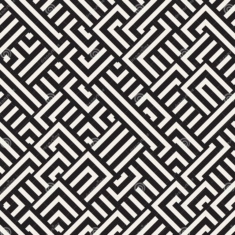 Vector Seamless Black and White Diagonal Maze Lines Geometric Pattern ...