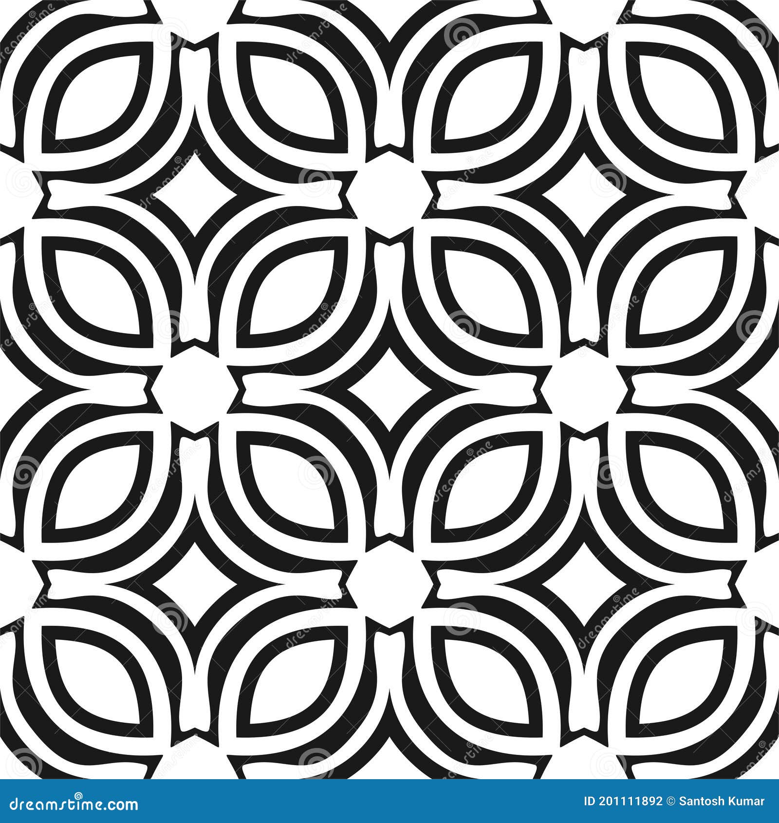 Vector Seamless Black and White Floral Geometric Pattern. Circle ...