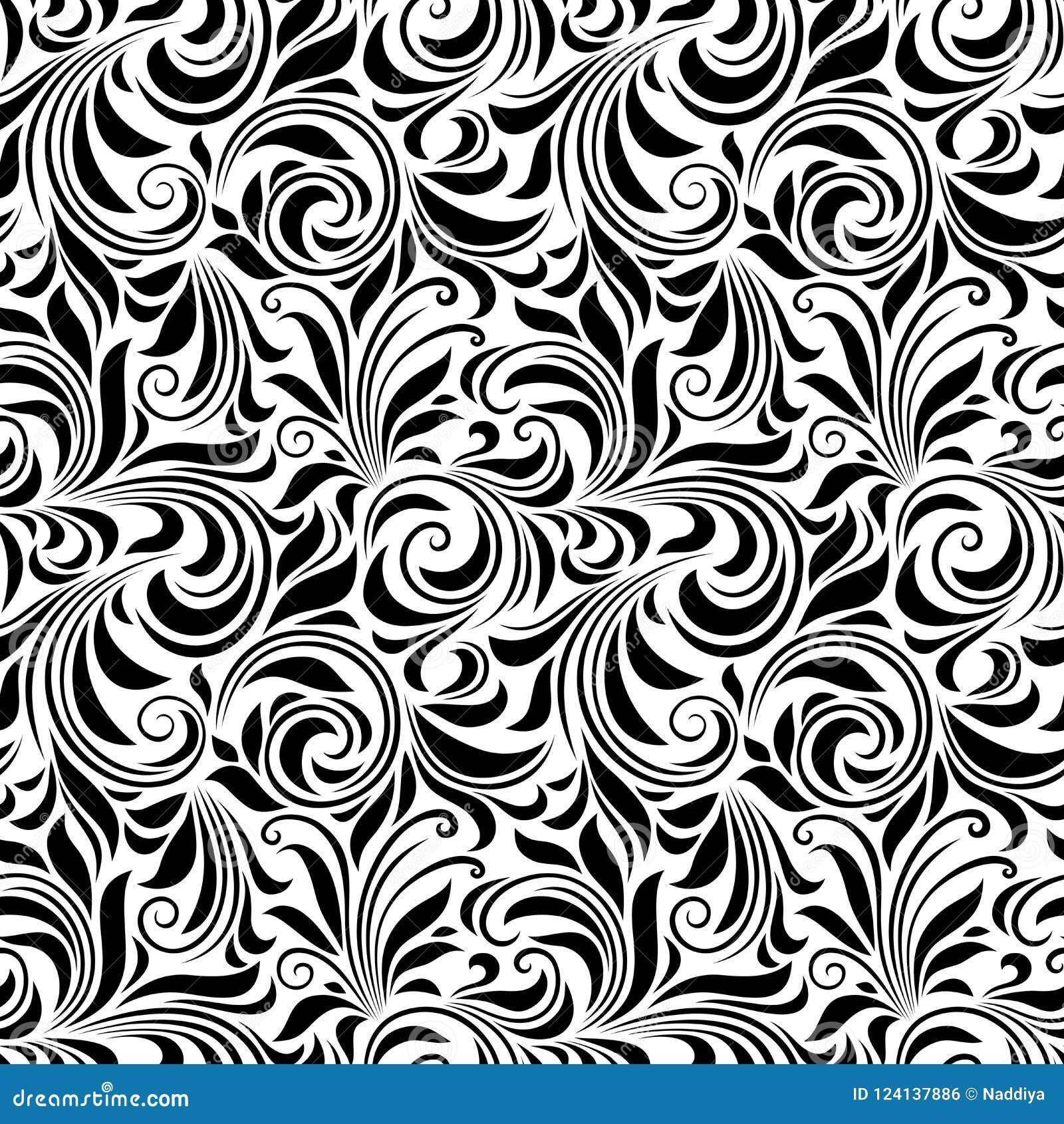 Seamless Black and White Floral Pattern. Vector Illustration. Stock ...