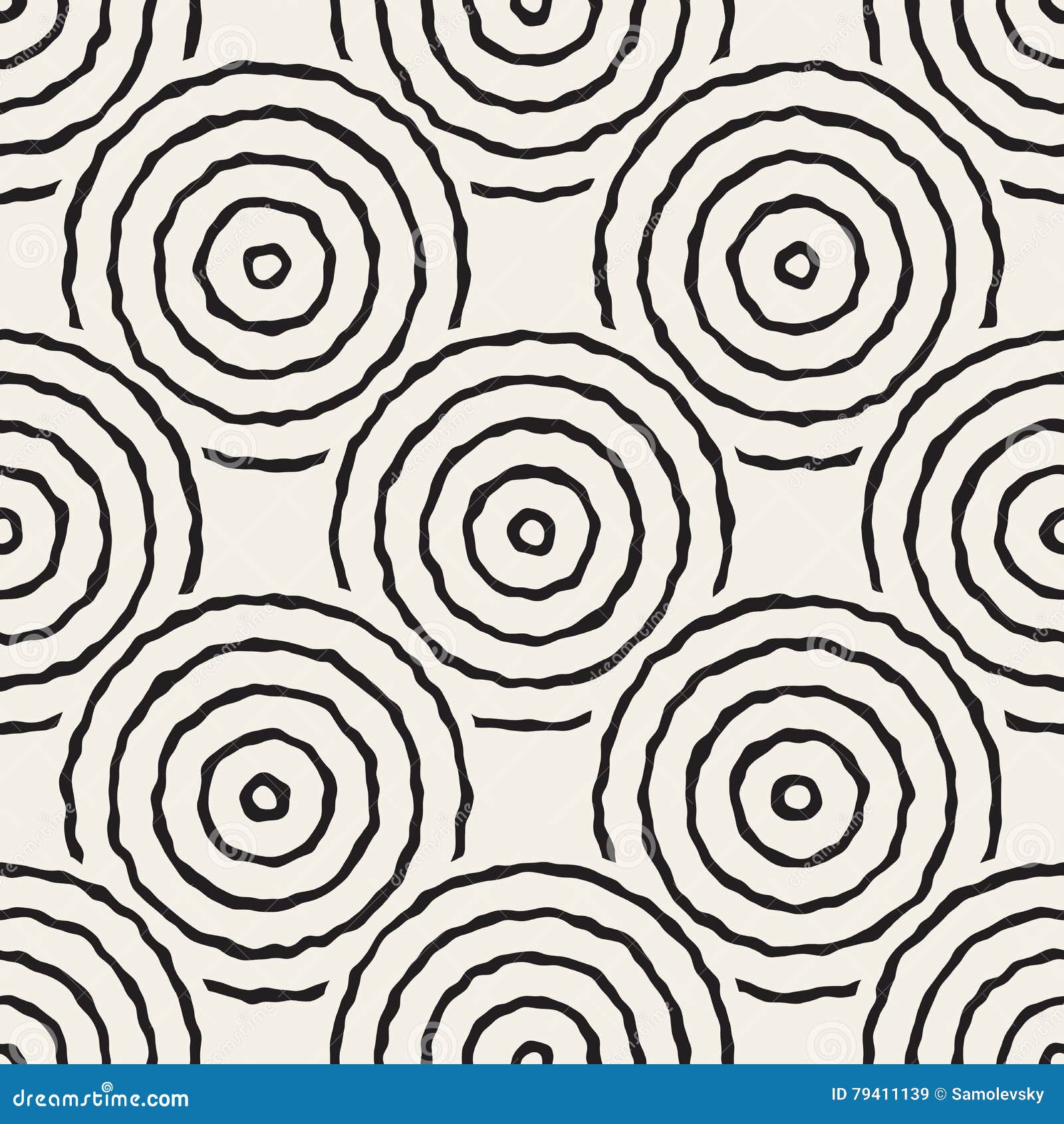 Vector Seamless Black and White Freehand Concentric Circles Pattern ...