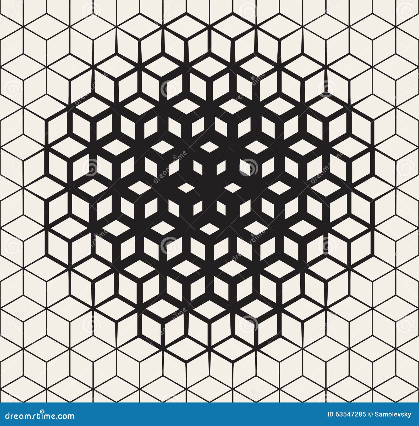 Vector Seamless Black and White Geometric Cube Shape Lines Halftone ...