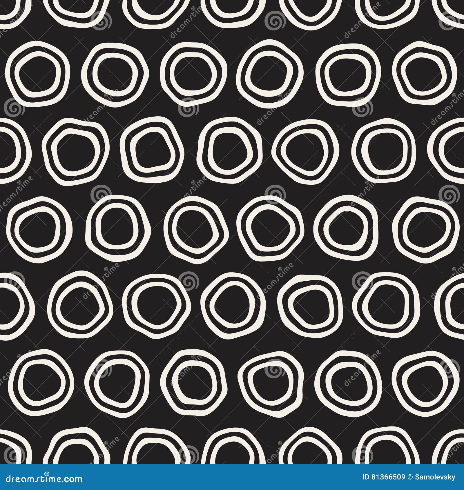 Vector Seamless Black And White Hand Drawn Circles Pattern Stock Vector