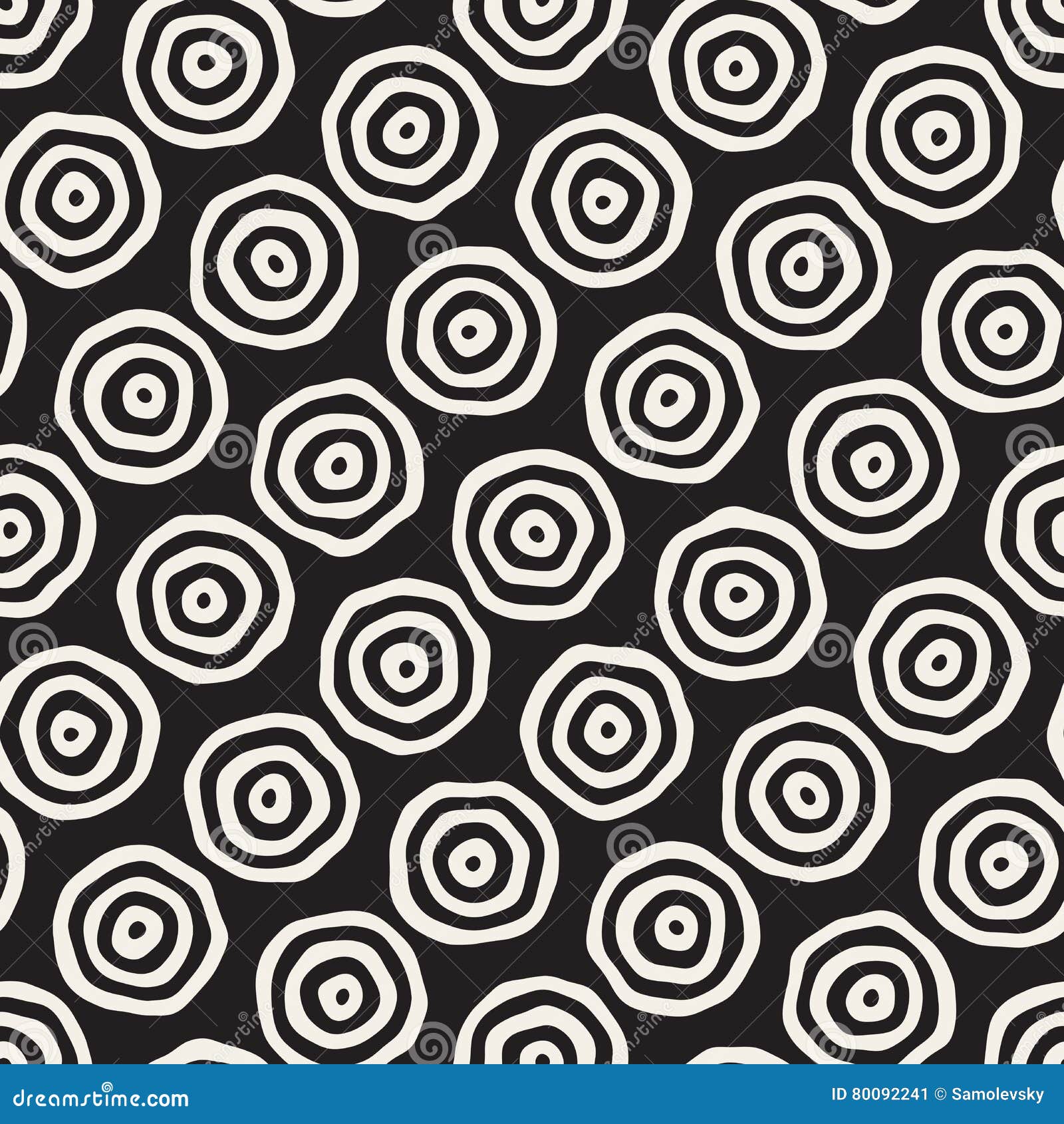 Vector Seamless Black and White Hand Drawn Concentric Circles Pattern ...