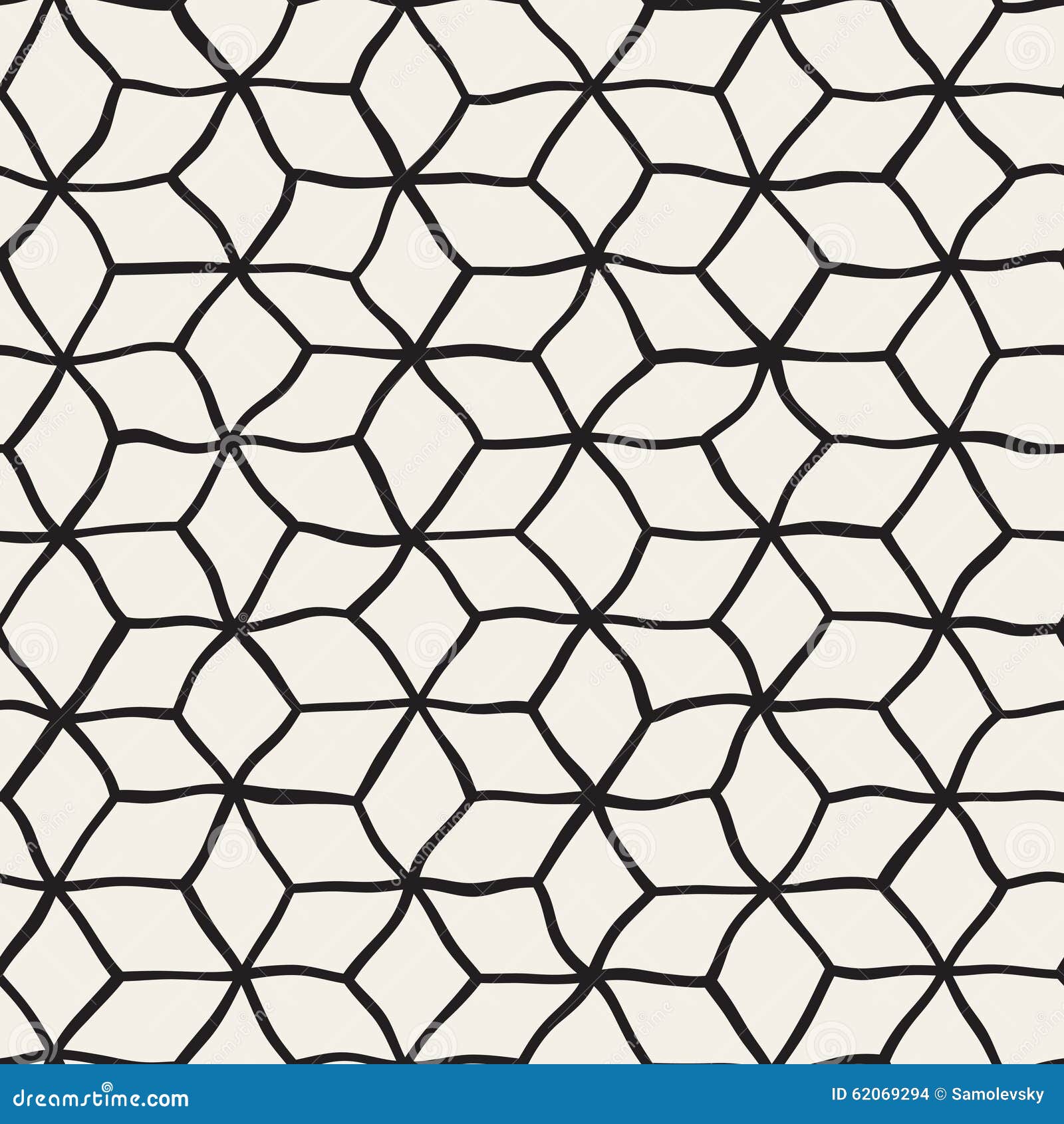 Vector Seamless Black and White Hand Drawn Rhombus Grid Pattern Stock ...