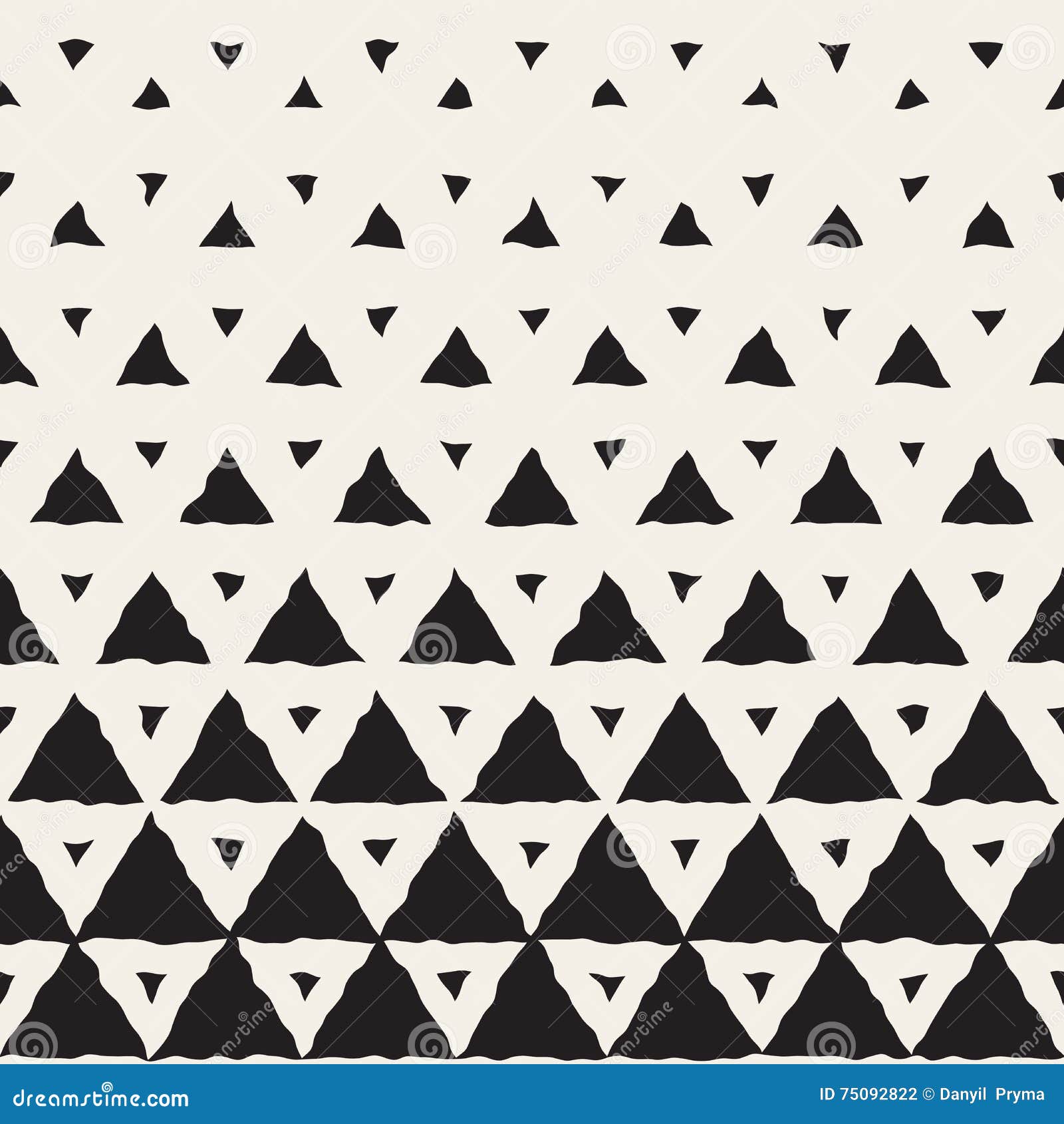 Vector Seamless Black and White Hand Drawn Triangle Halftone Pattern ...