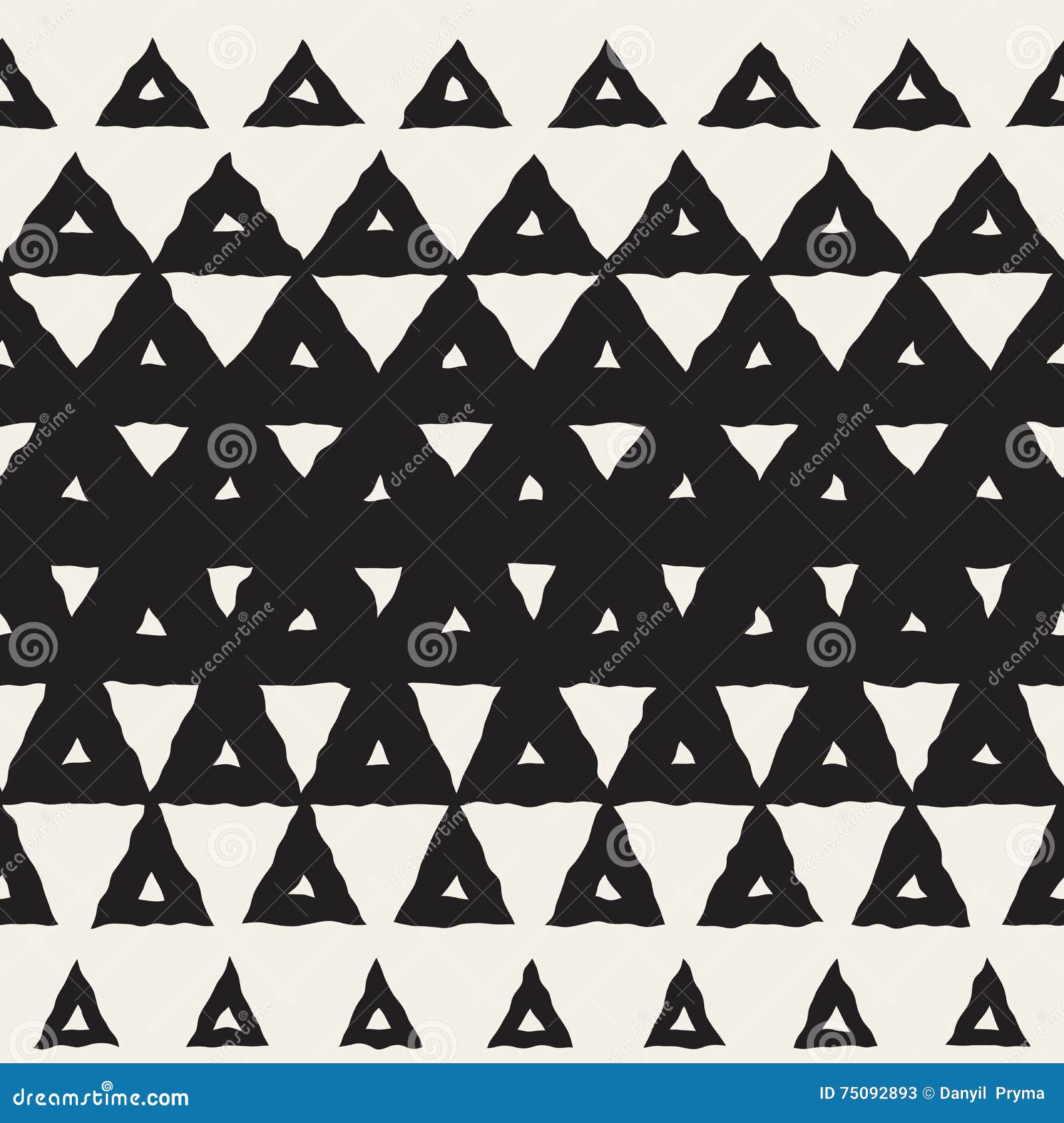 Vector Seamless Black and White Hand Drawn Triangle Halftone Pattern ...