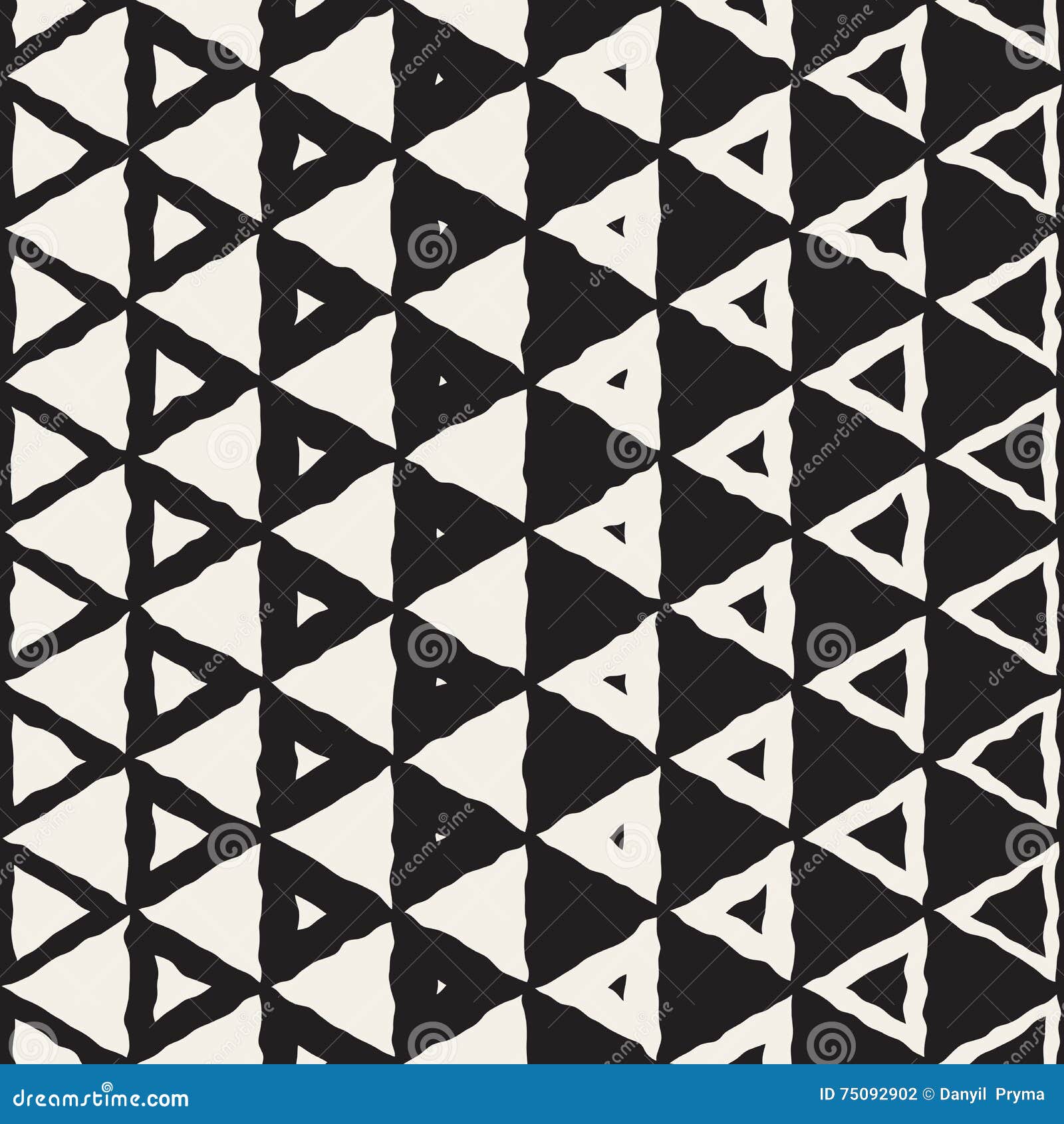 Vector Seamless Black and White Hand Drawn Triangle Halftone Pattern ...