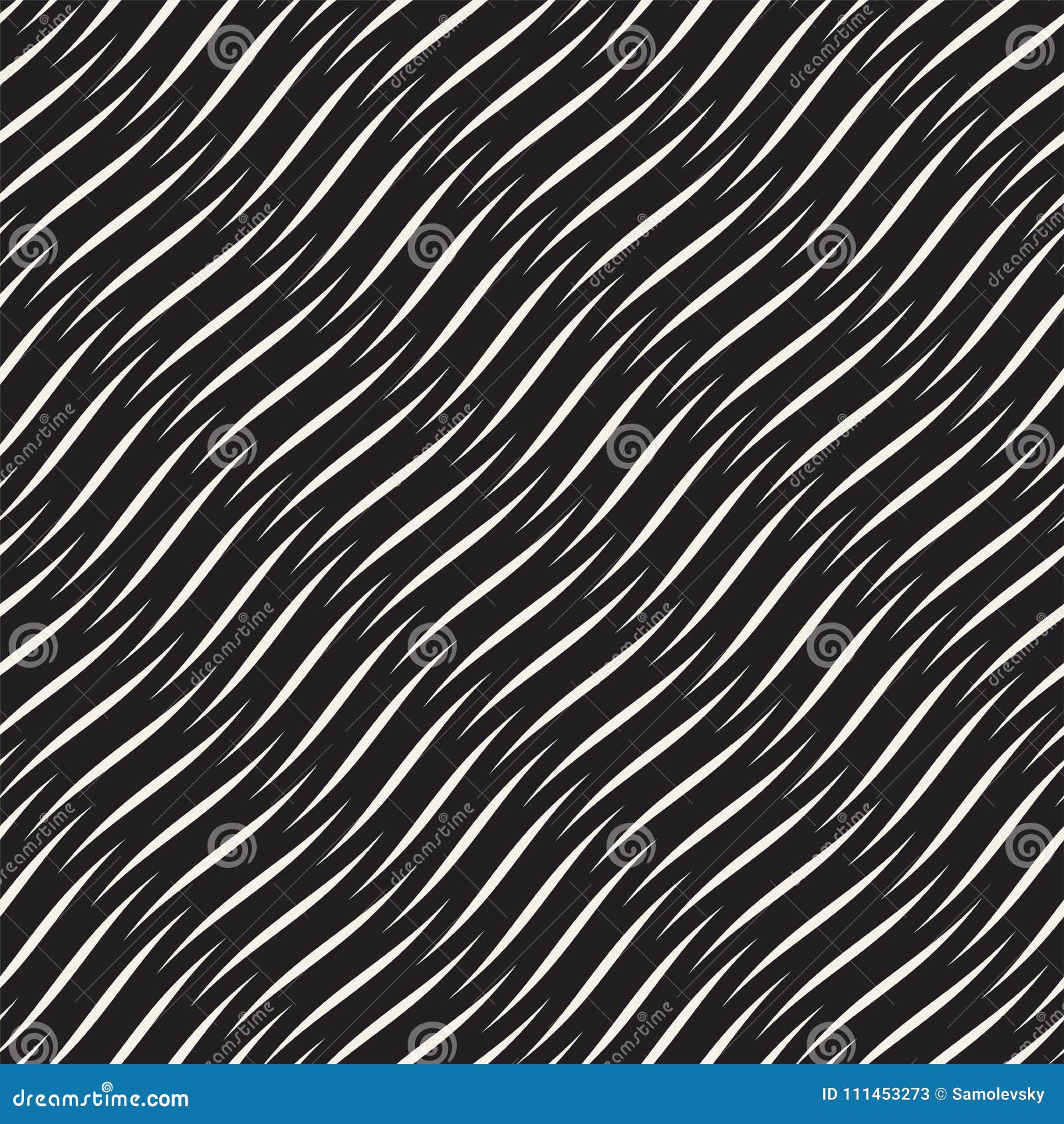 Vector Seamless Black and White Hand Drawn Wavy Lines Pattern Stock ...
