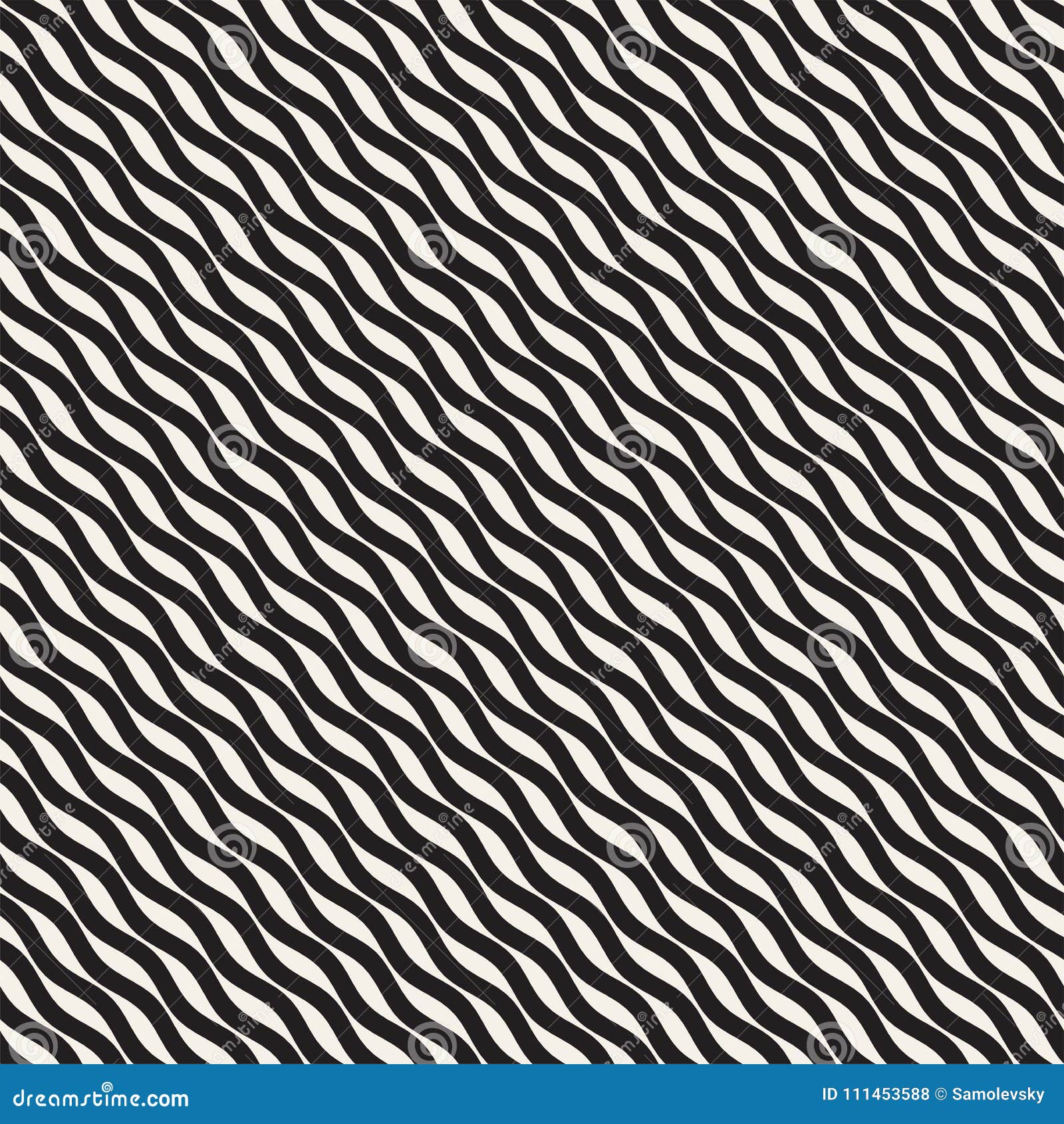 Vector Seamless Black and White Hand Drawn Wavy Lines Pattern Stock ...