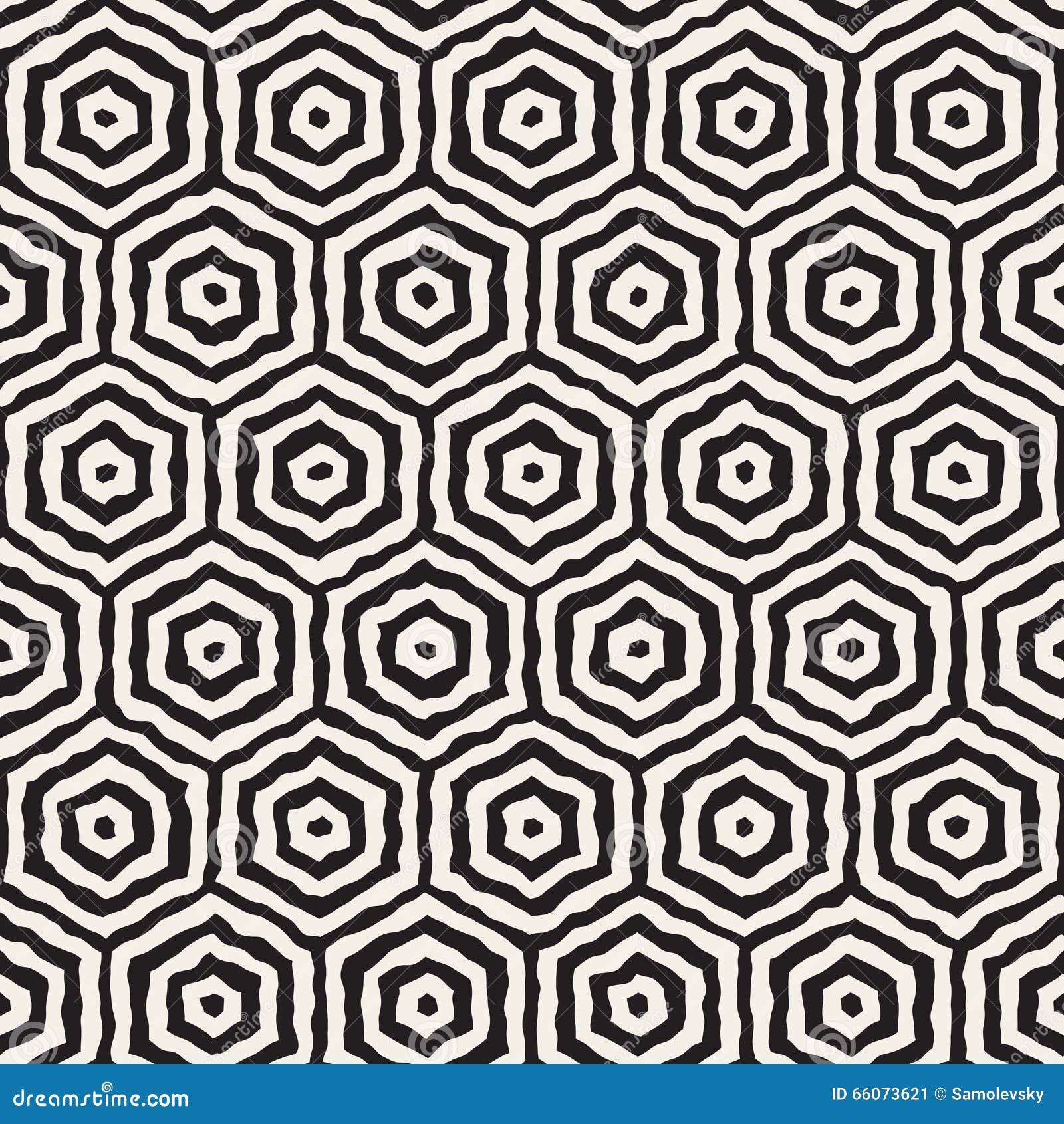 Vector Seamless Black and White Hand Painted Concentric Hexagon Line ...