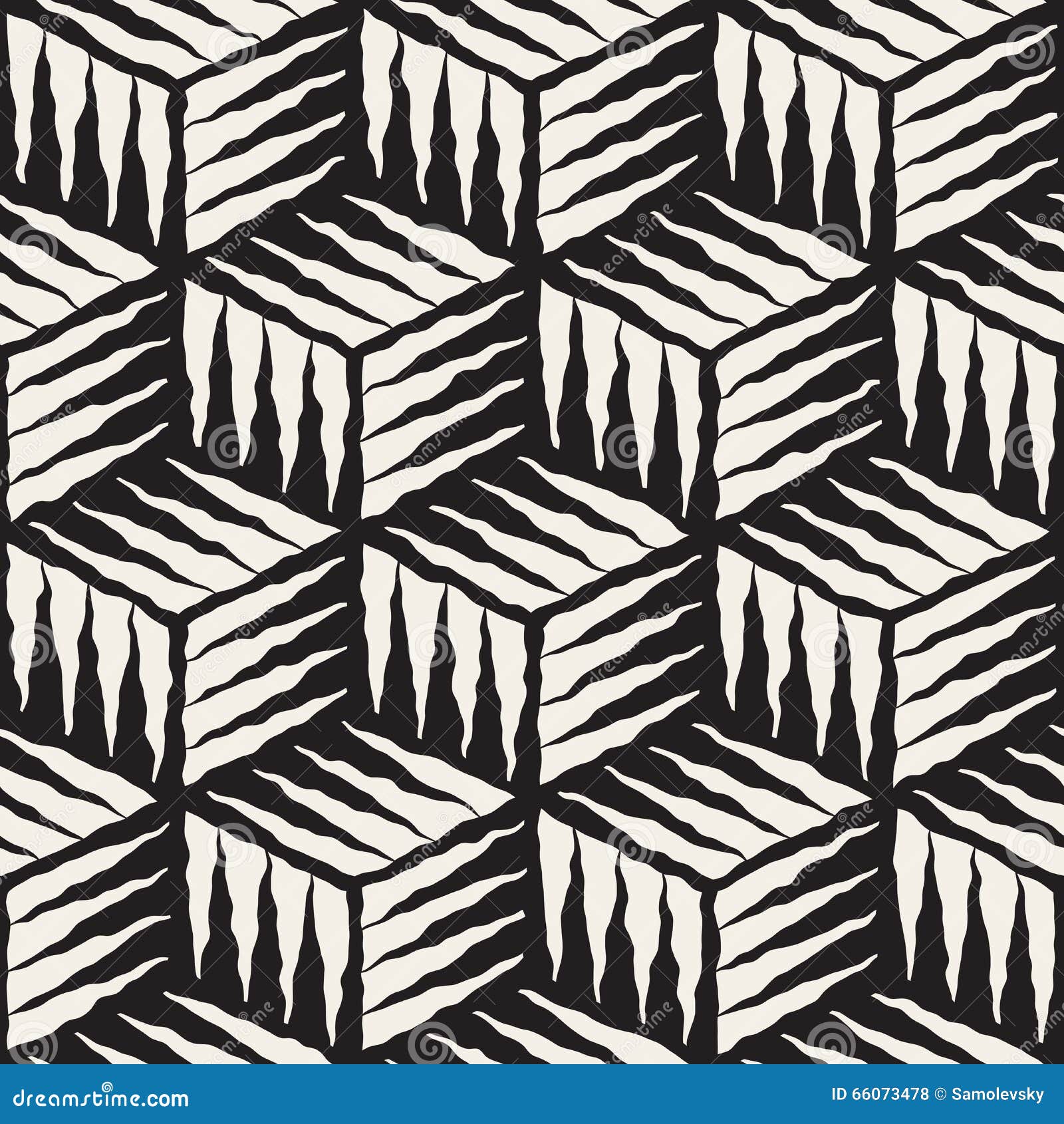 Vector Seamless Black and White Hand Painted Line Geometric Cube Rough ...