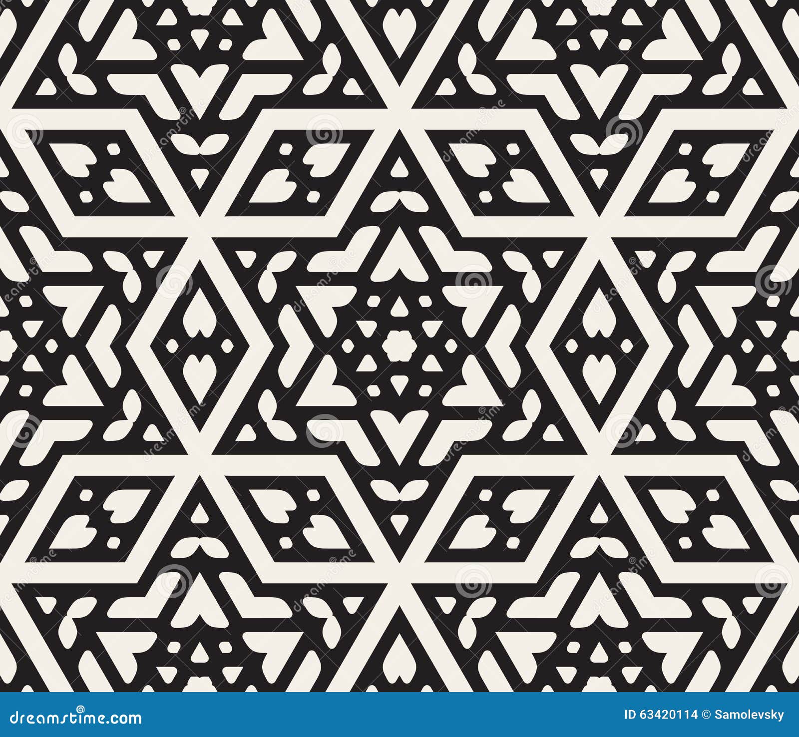 Vector Seamless Black and White Hexagonal Star Islamic Ornamental ...