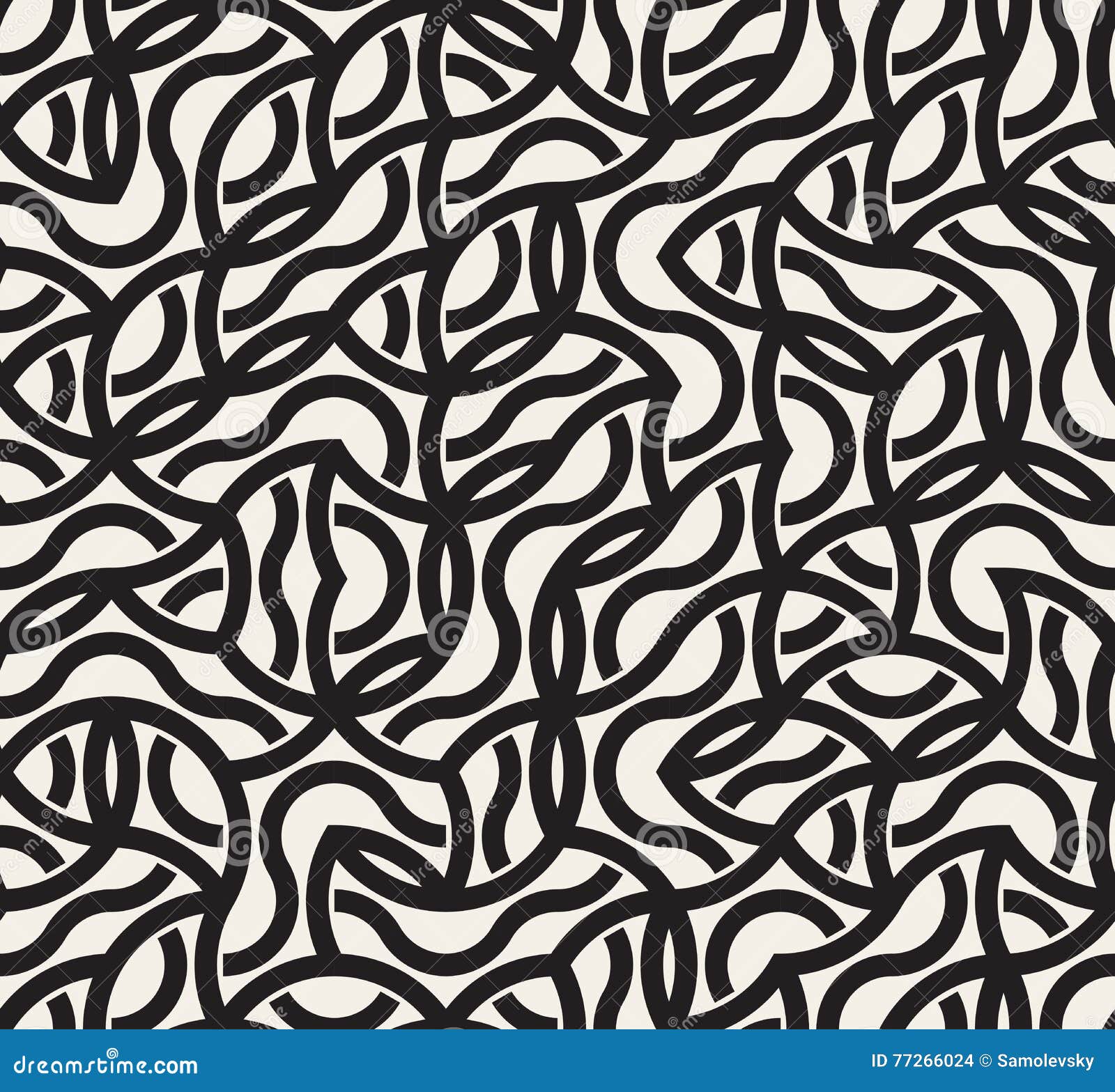 Vector Seamless Black and White Irregular Arc Lines Maze Pattern Stock ...
