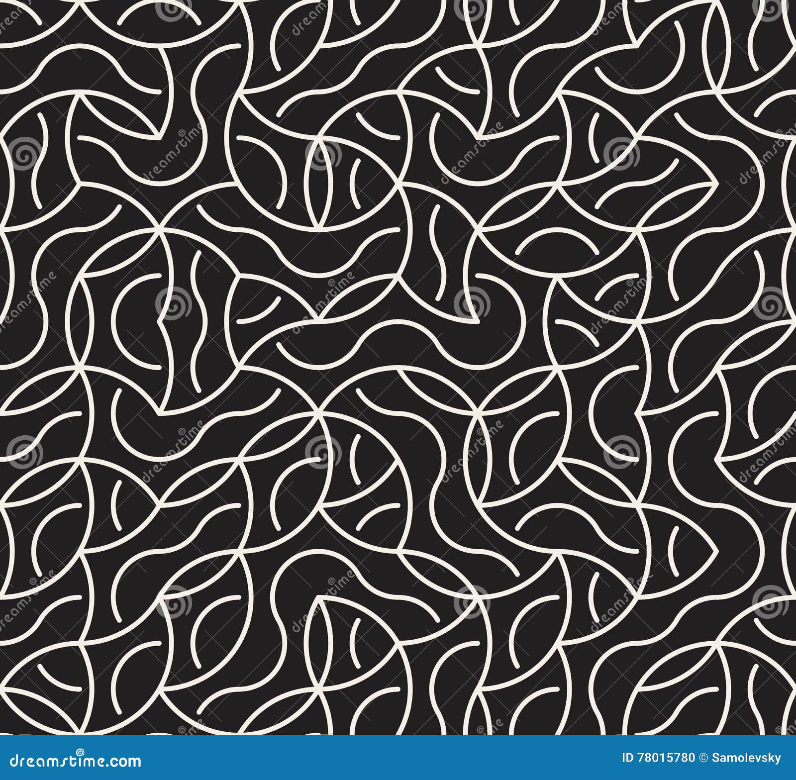 Vector Seamless Black and White Irregular Arc Lines Maze Pattern Stock ...