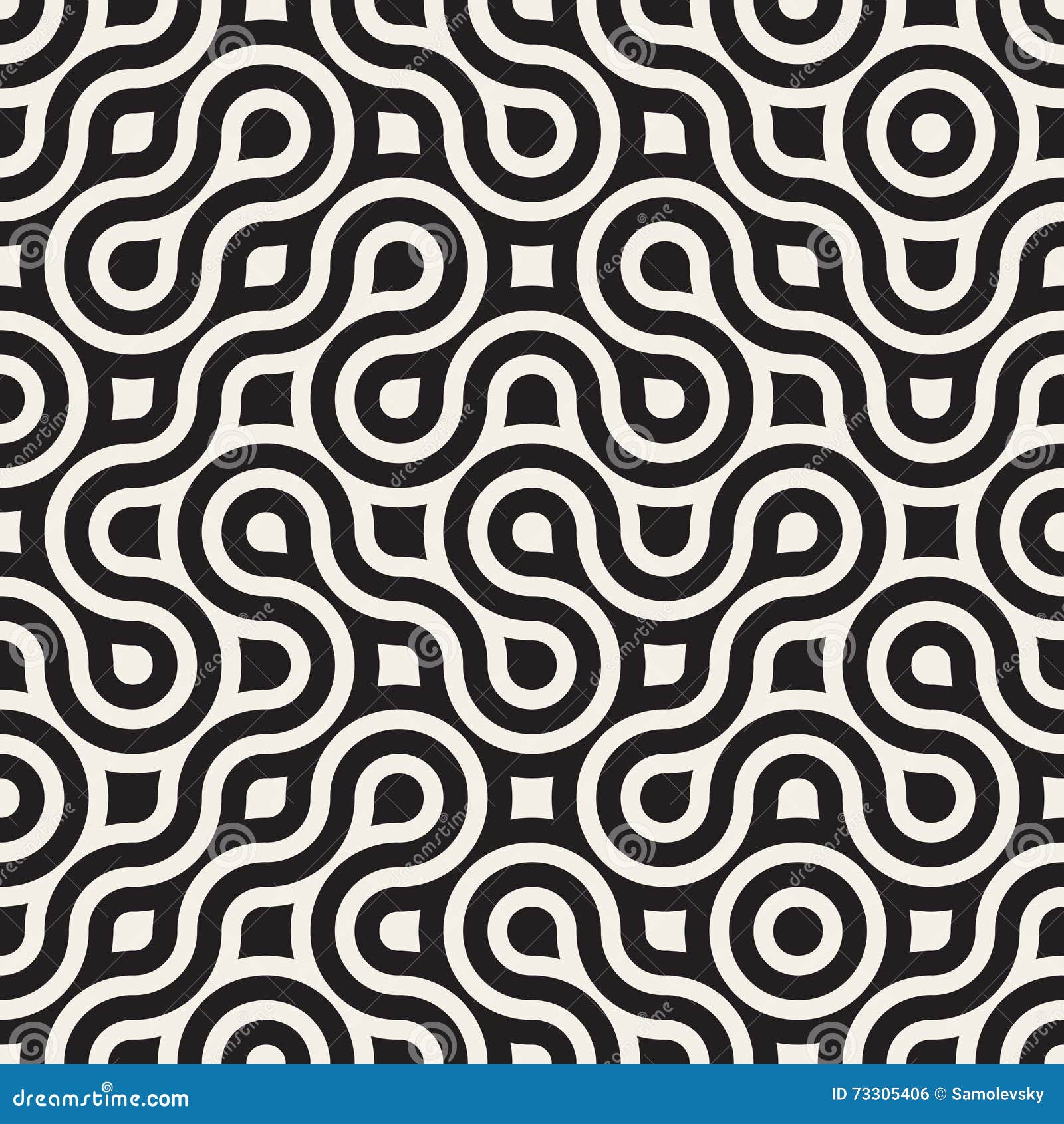 Vector Seamless Black and White Irregular Round Lines Geometric Pattern ...