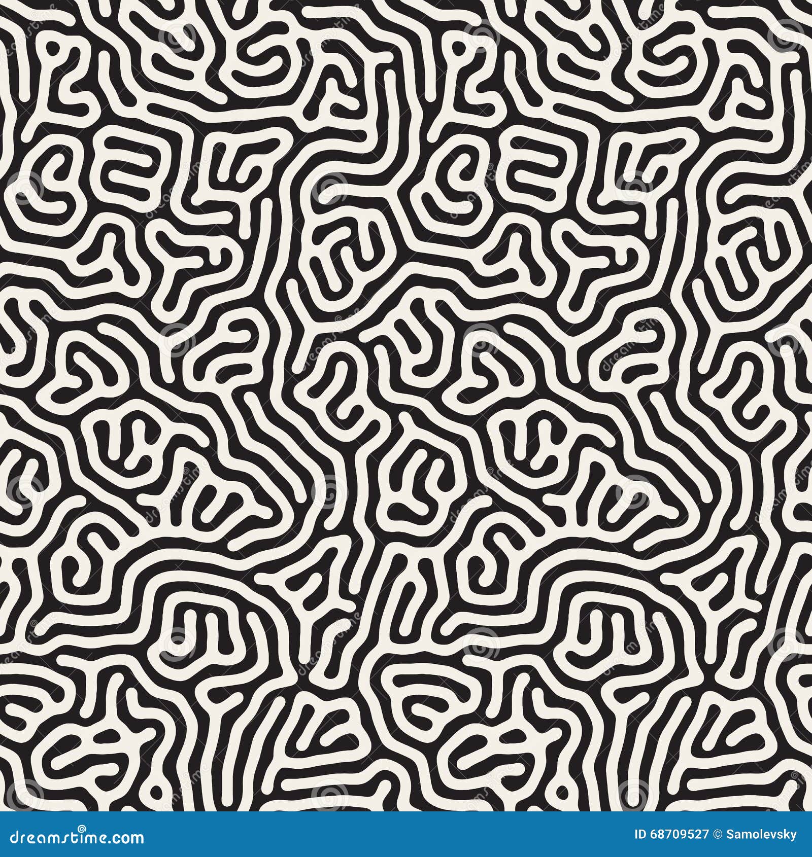 Vector Seamless Black And White Organic Rounded Jumble Lines Maze Coral ...