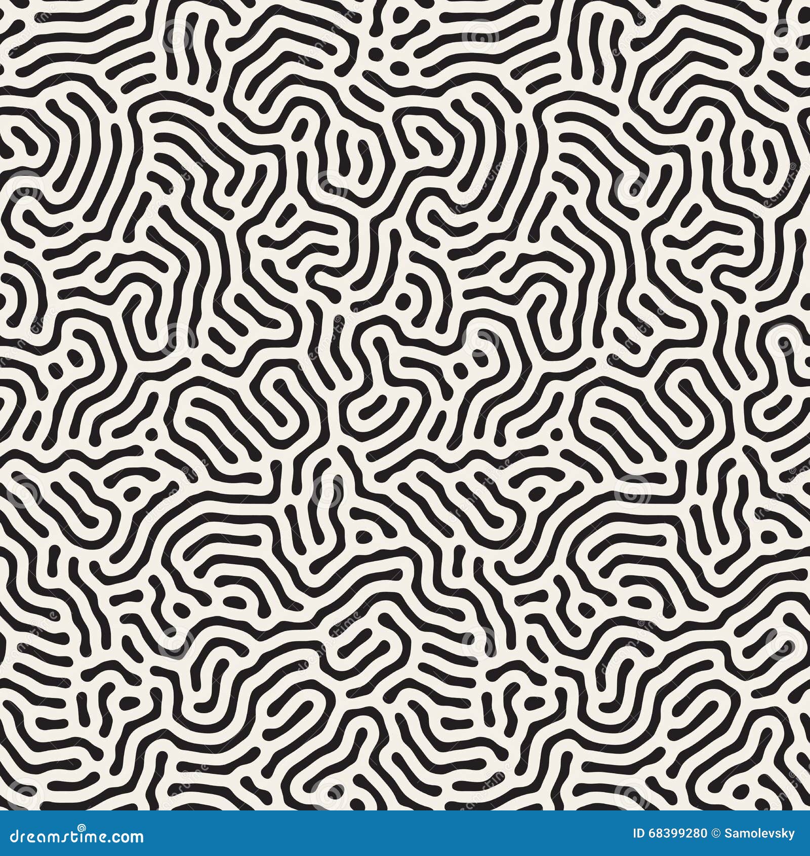 Vector Seamless Black And White Organic Rounded Jumble Lines Maze ...