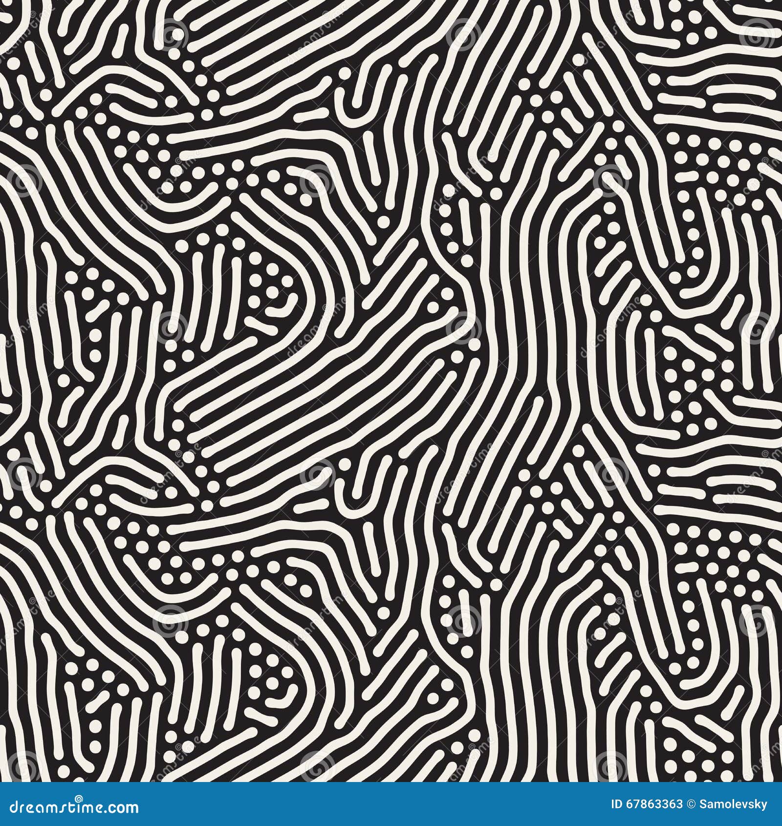 Vector Seamless Black and White Organic Rounded Jumble Lines Retro ...