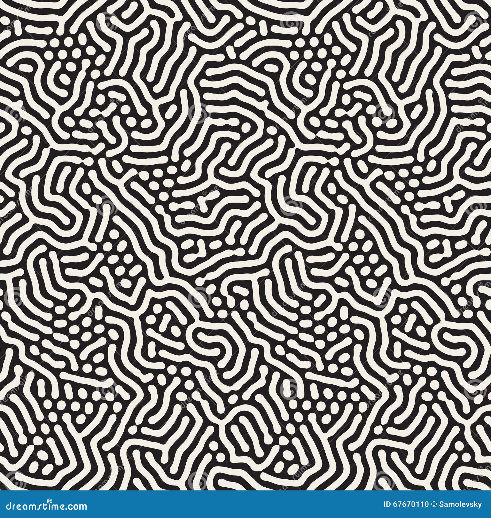 Vector Seamless Black and White Organic Rounded Lines Biological ...