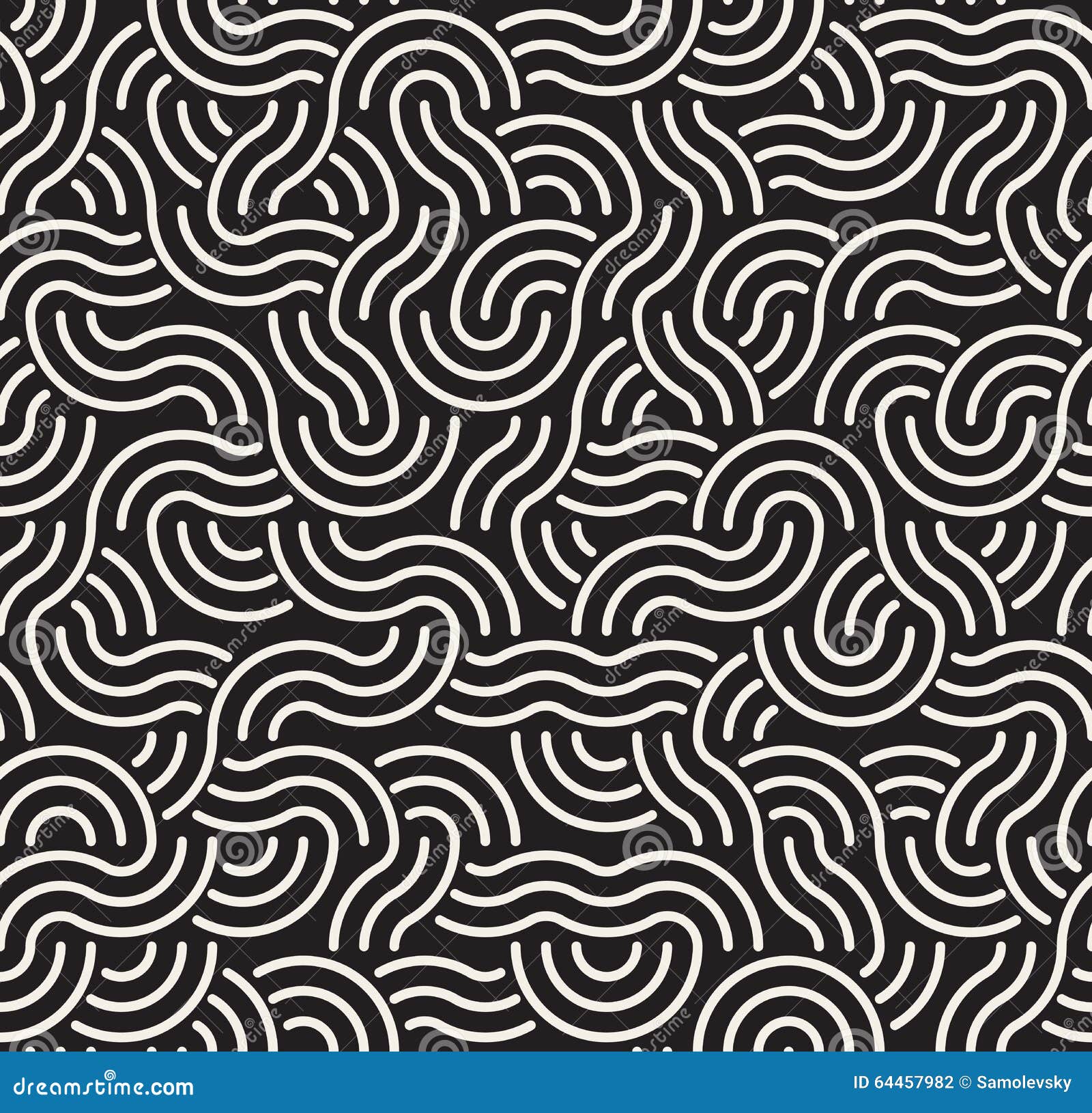 Vector Seamless Black and White Rounded Arc Lines Irregular Interlacing ...