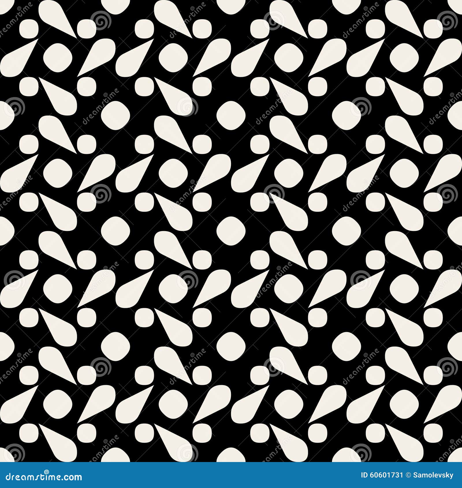 Vector Seamless Black and White Rounded Drop Shape Circle Geometric ...