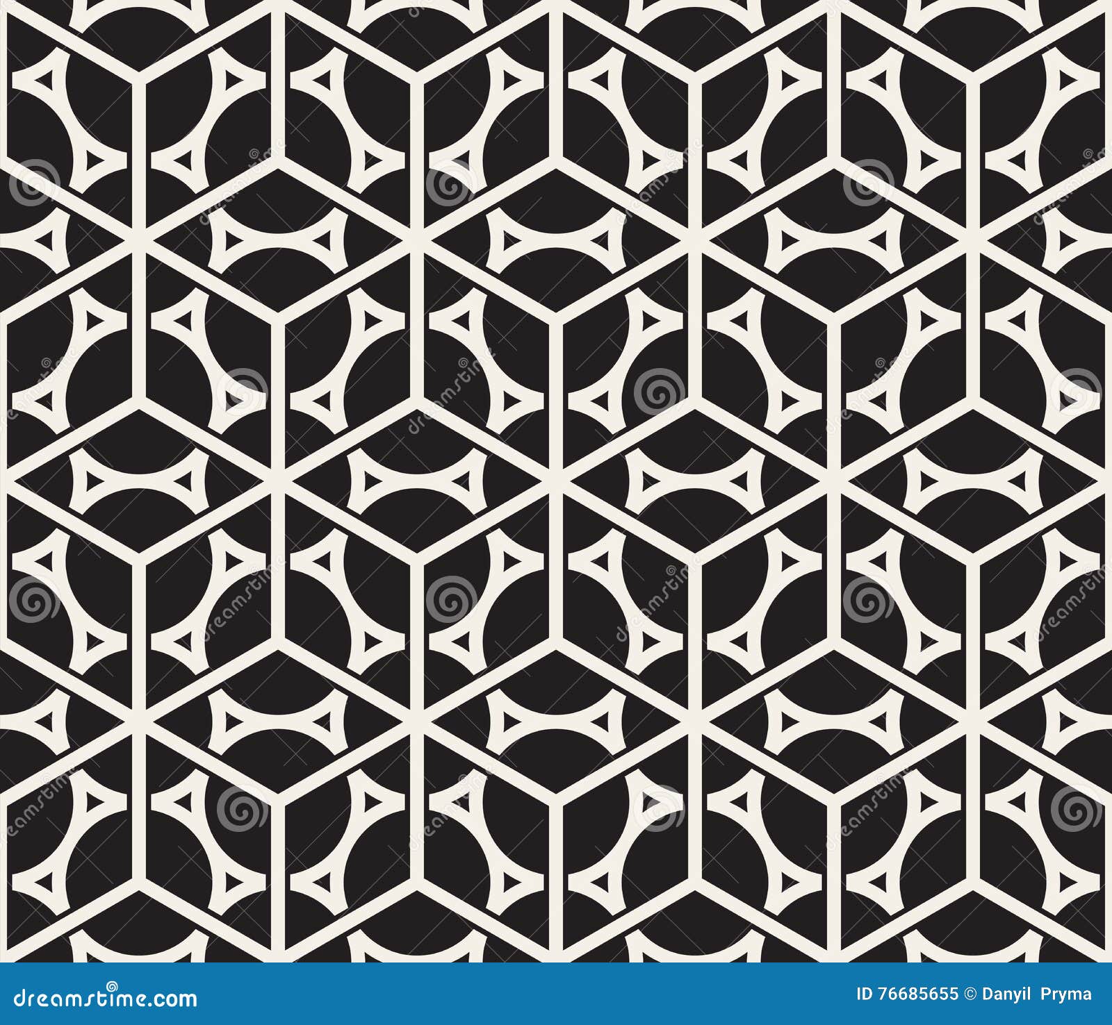 Vector Seamless Black and White Rounded Geometric Pattern Stock ...