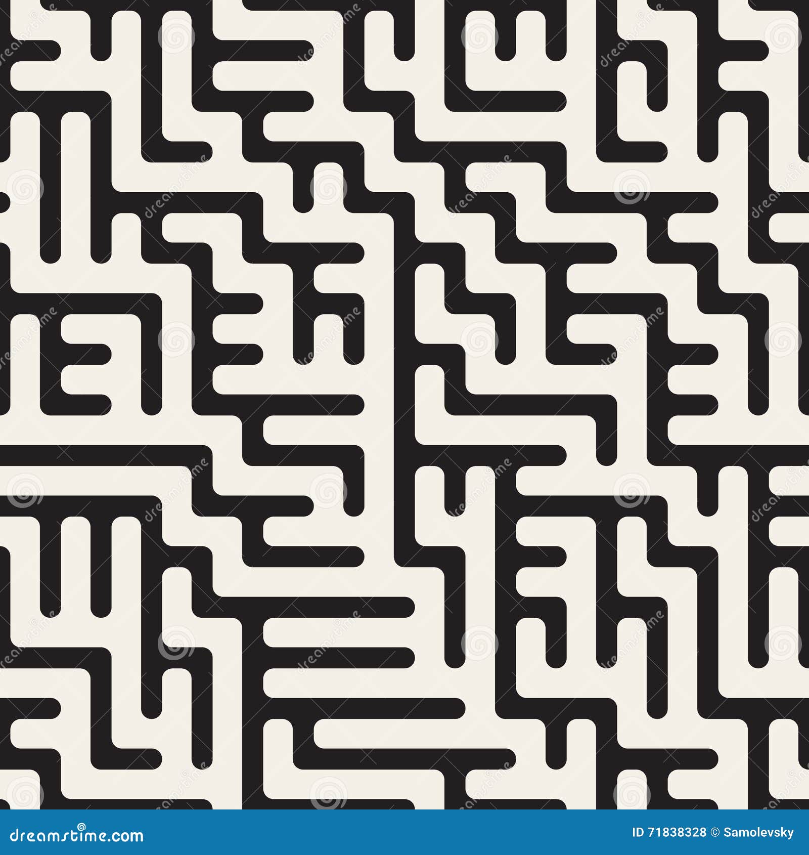 Vector Seamless Black and White Rounded Irregular Maze Lines Pattern ...