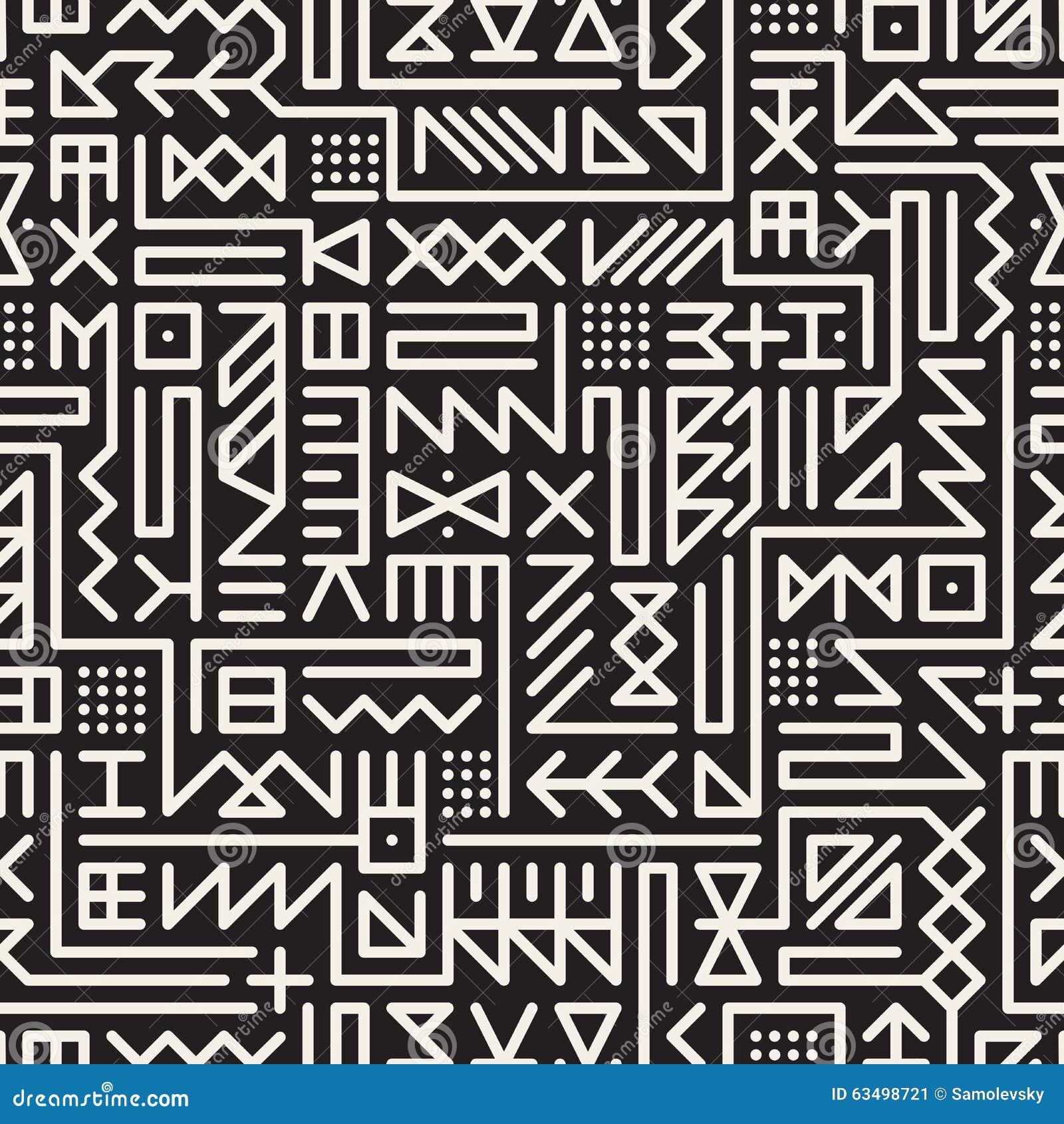 Vector Seamless Black and White Rounded Line Geometric Hipster Signs ...