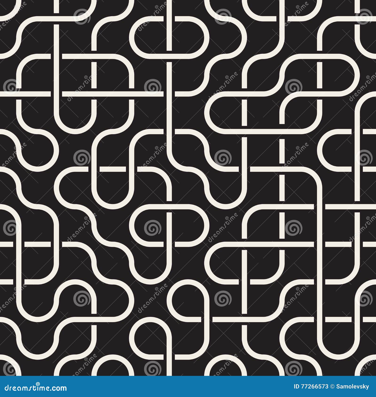 Vector Seamless Black and White Rounded Lines Lattice Irregular Pattern ...