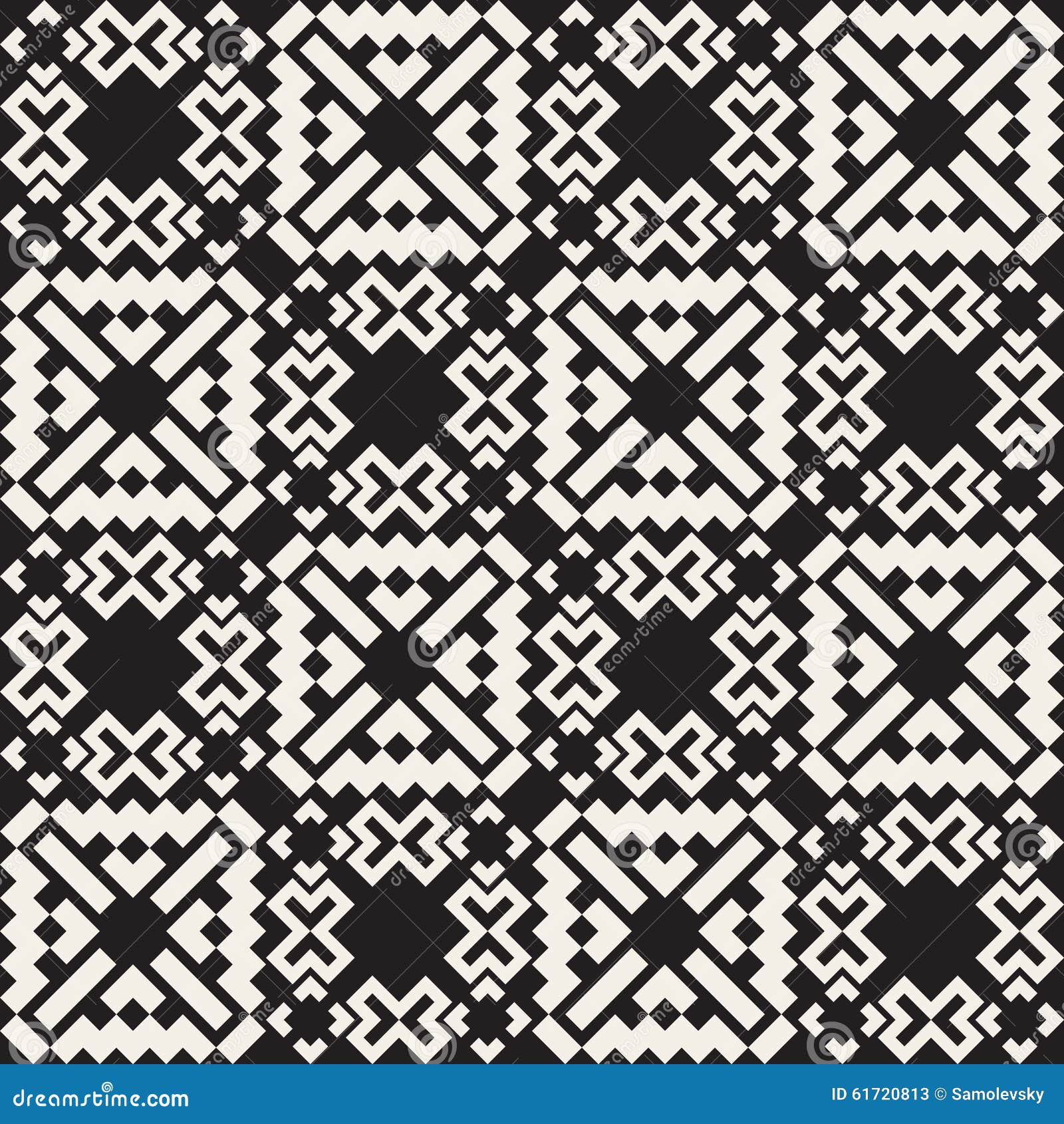 Vector Seamless Black and White Simple Cross Square Ethnic Quilt ...