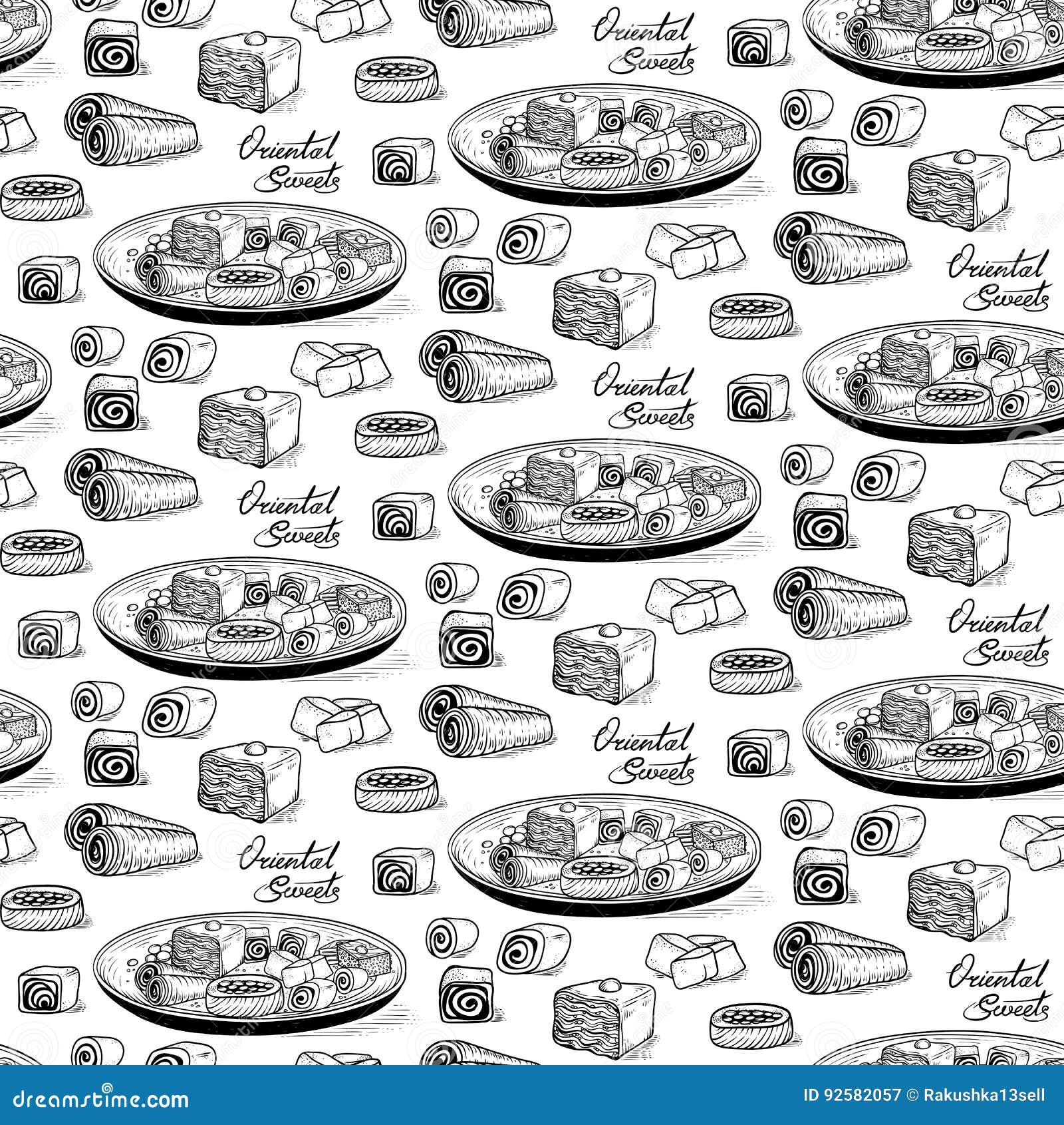 Vector Seamless Black and White Sketch Backdrop in the Style of the ...