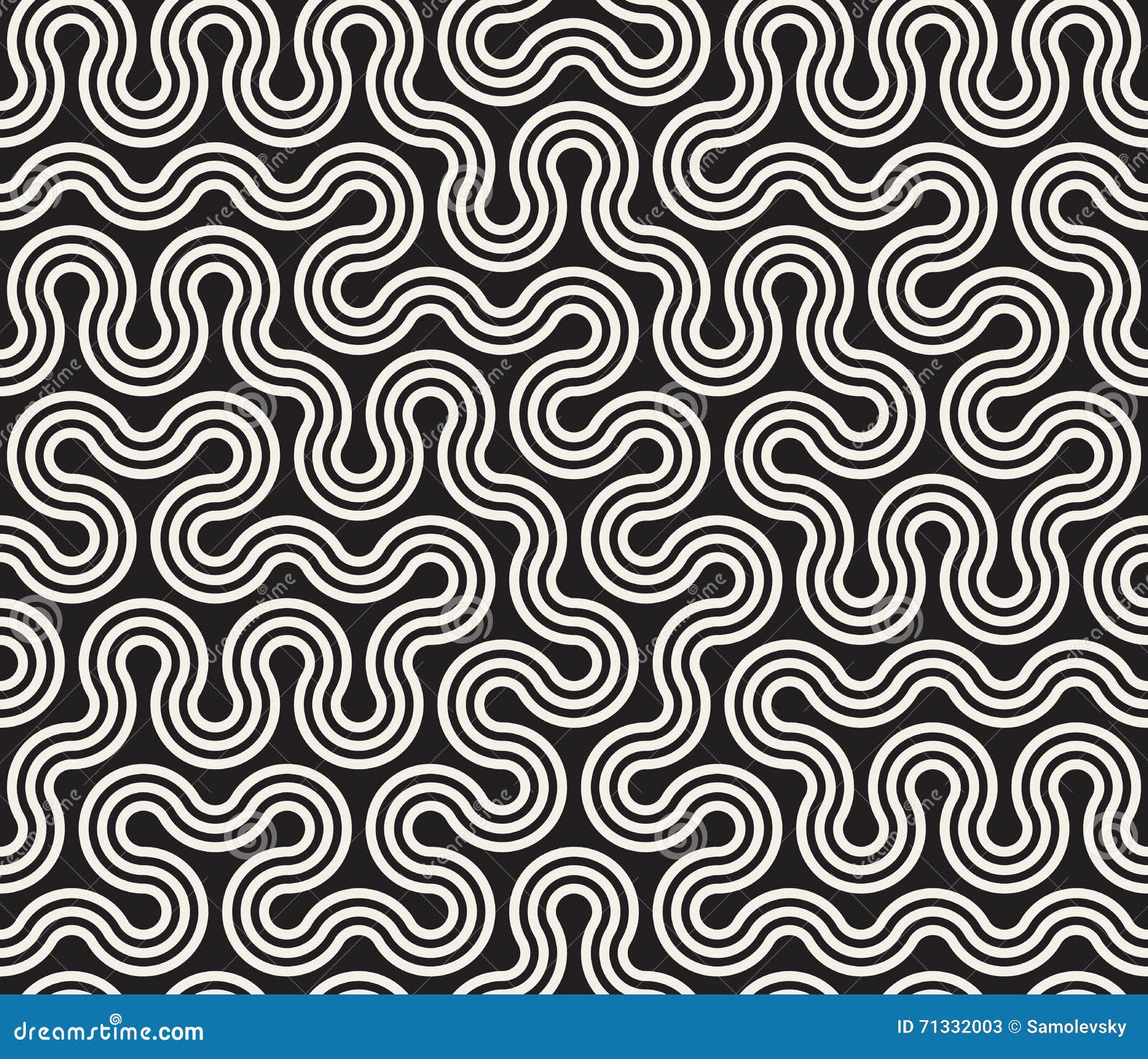 Vector Seamless Black and White Tangled Round Stripes Geometric Pattern ...